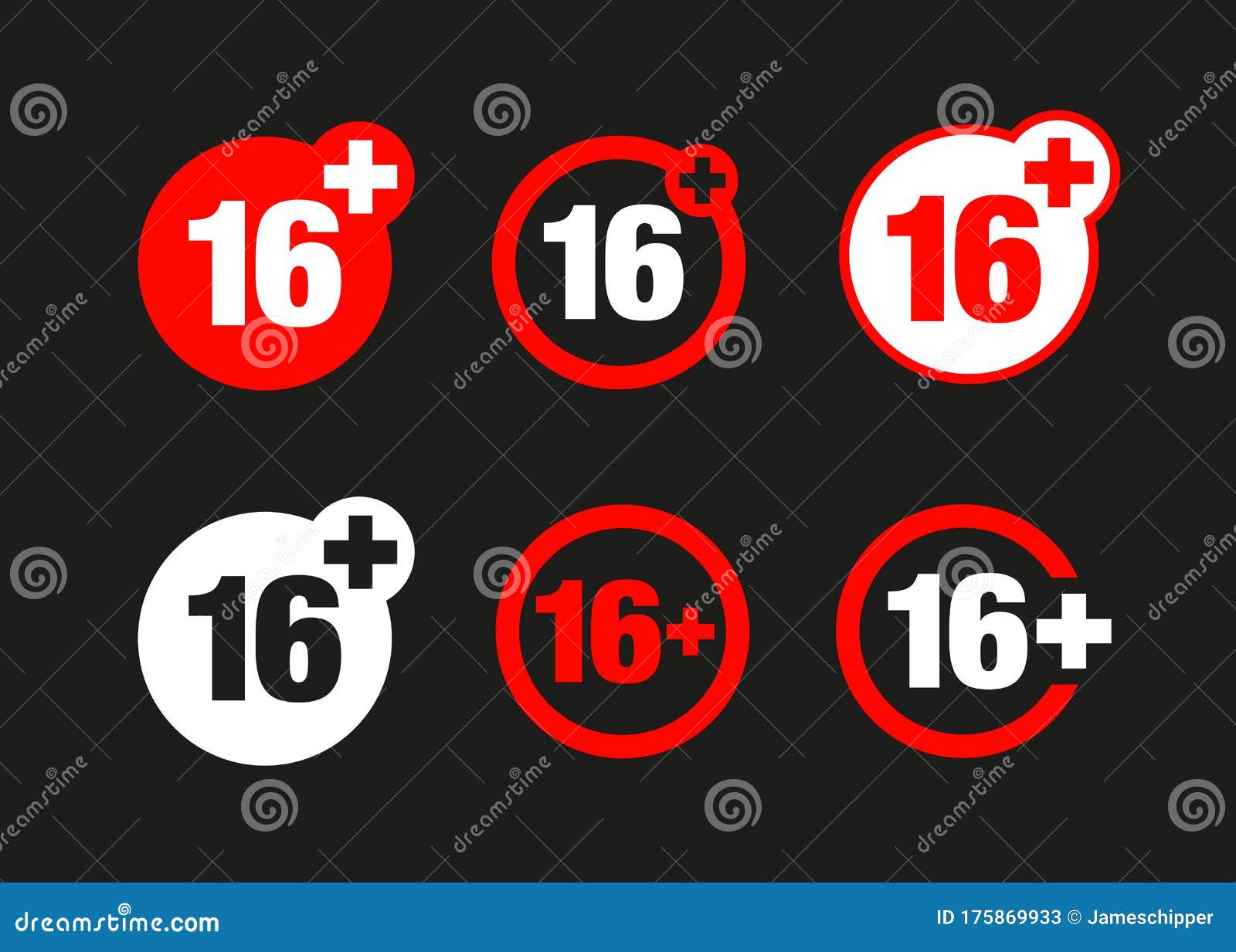 Sixteen Years Over Icon Set. Over 16 Only, Age Restriction Sign. Vector ...