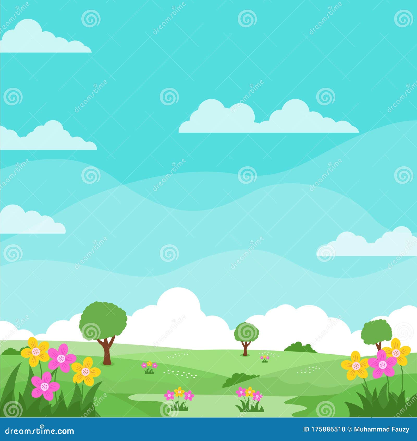 Nature Landscape Vector Illustration in Cute Cartoon Style Stock Vector ...