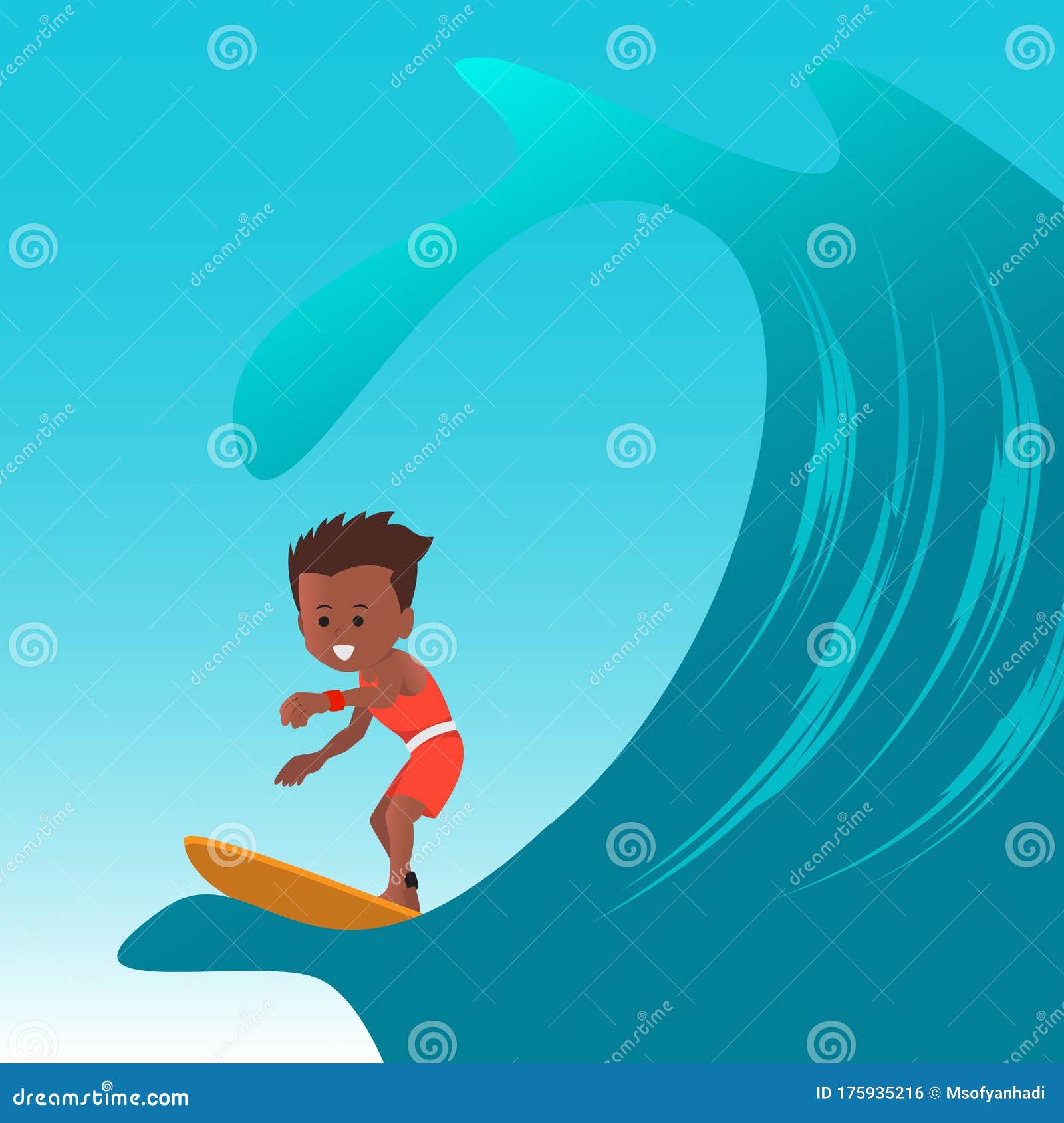 Flat Design of Happy Surfer Boy Stock Vector - Illustration of travel ...