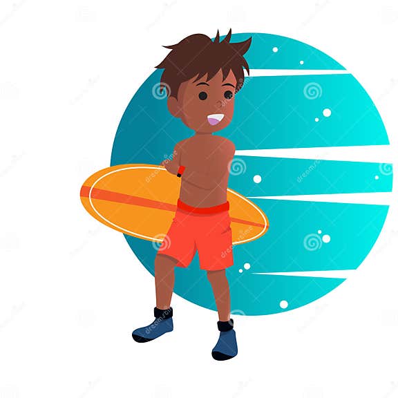 Flat Design of Happy Surfer Boy Stock Vector - Illustration of happy ...