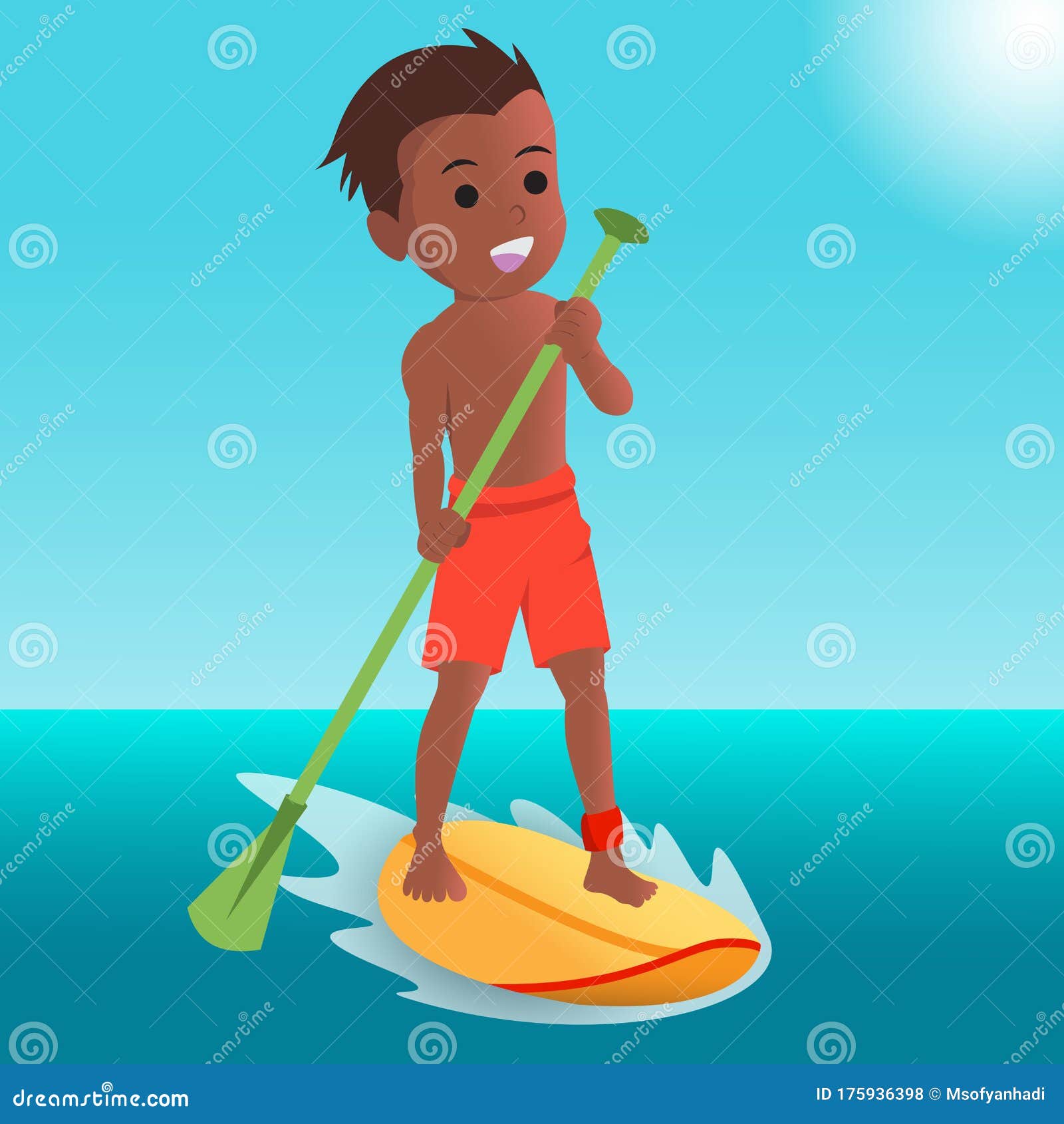 Flat Design of Happy Surfer Boy Stock Vector - Illustration of vector ...