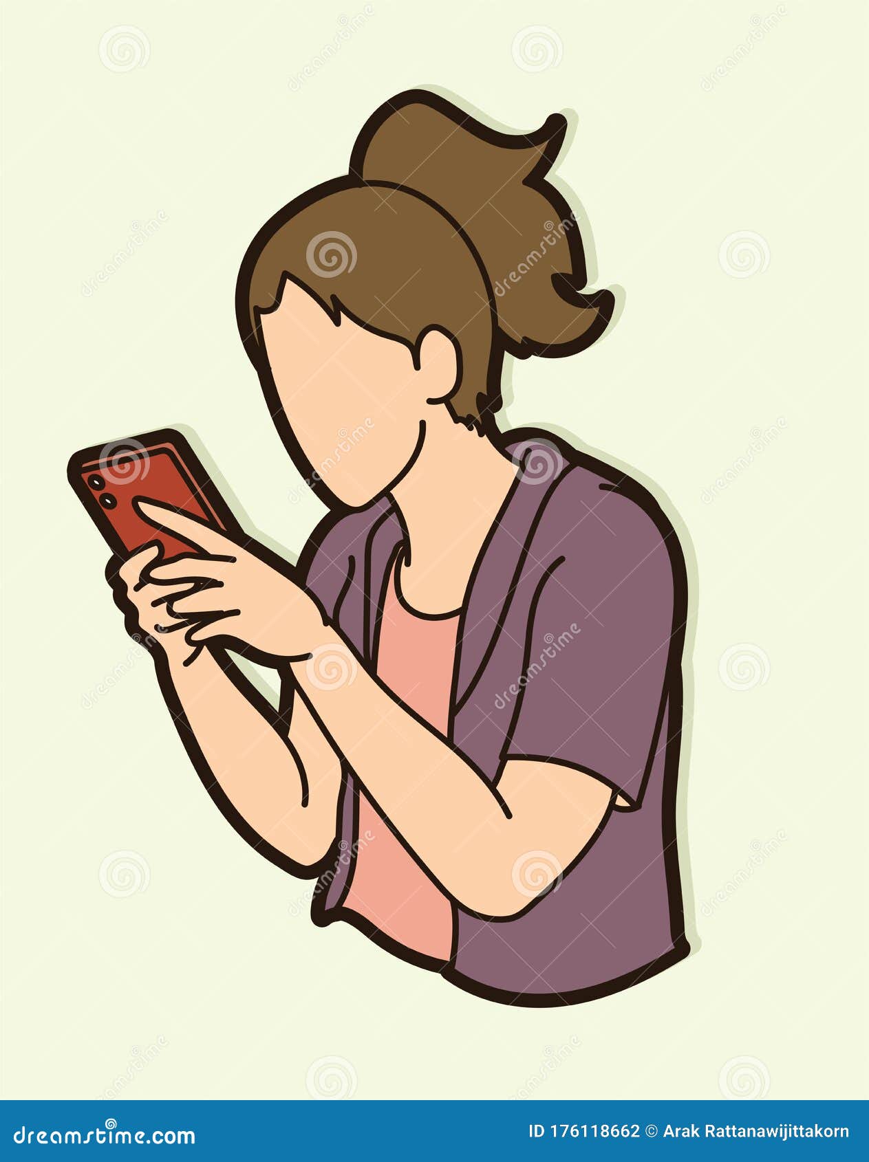 Woman Typing Text.Woman Using Smartphone Cartoon Graphic Stock Vector ...