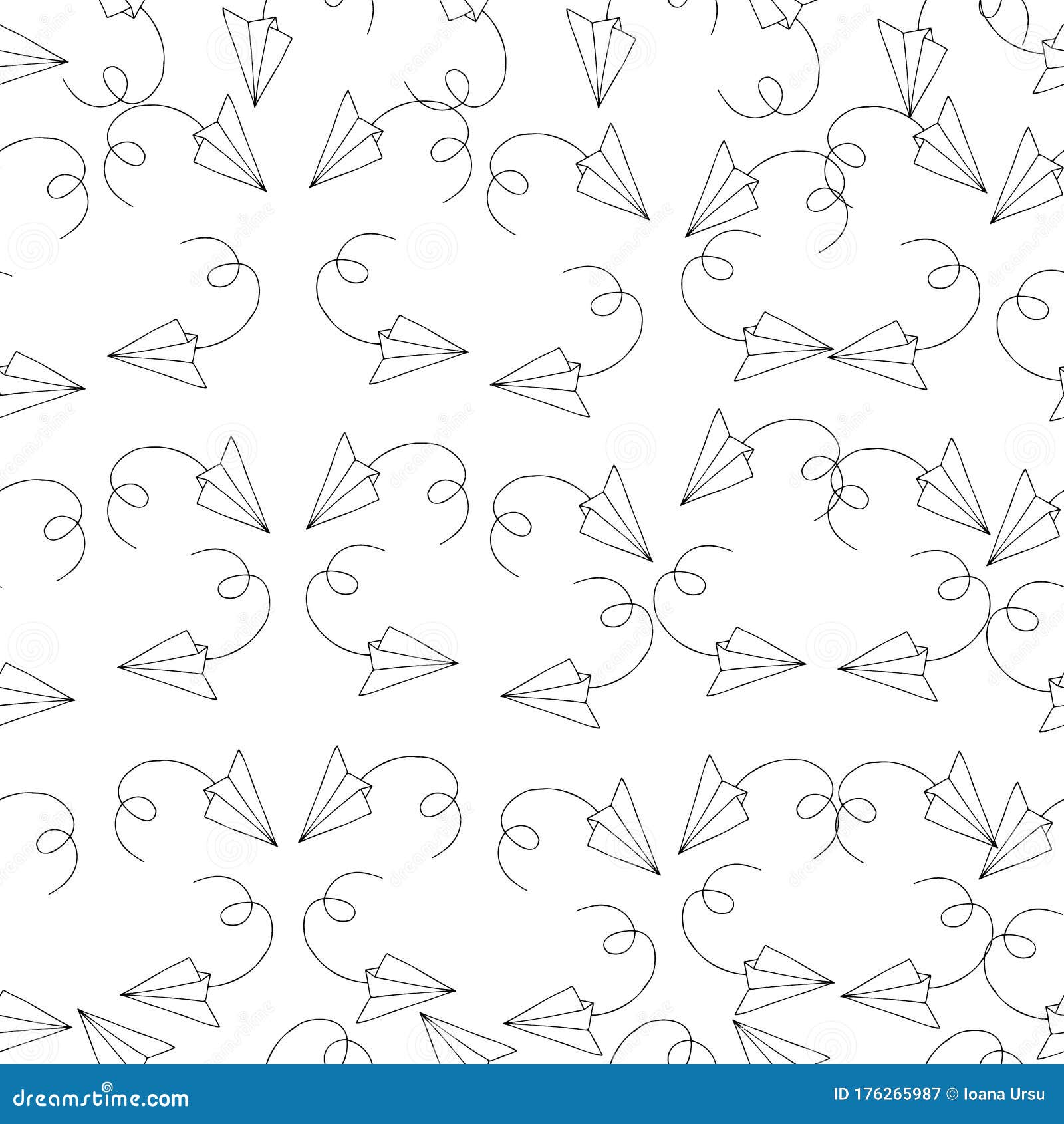Cartoon Seamless Repeat Pattern with Paper Plane, Travel Concept Vector ...