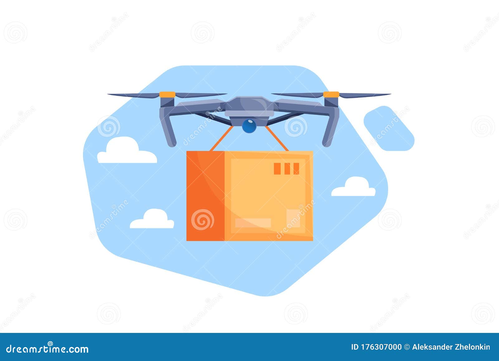 Drone with a Box Flying in the Sky. Modern Delivery of the Package by ...
