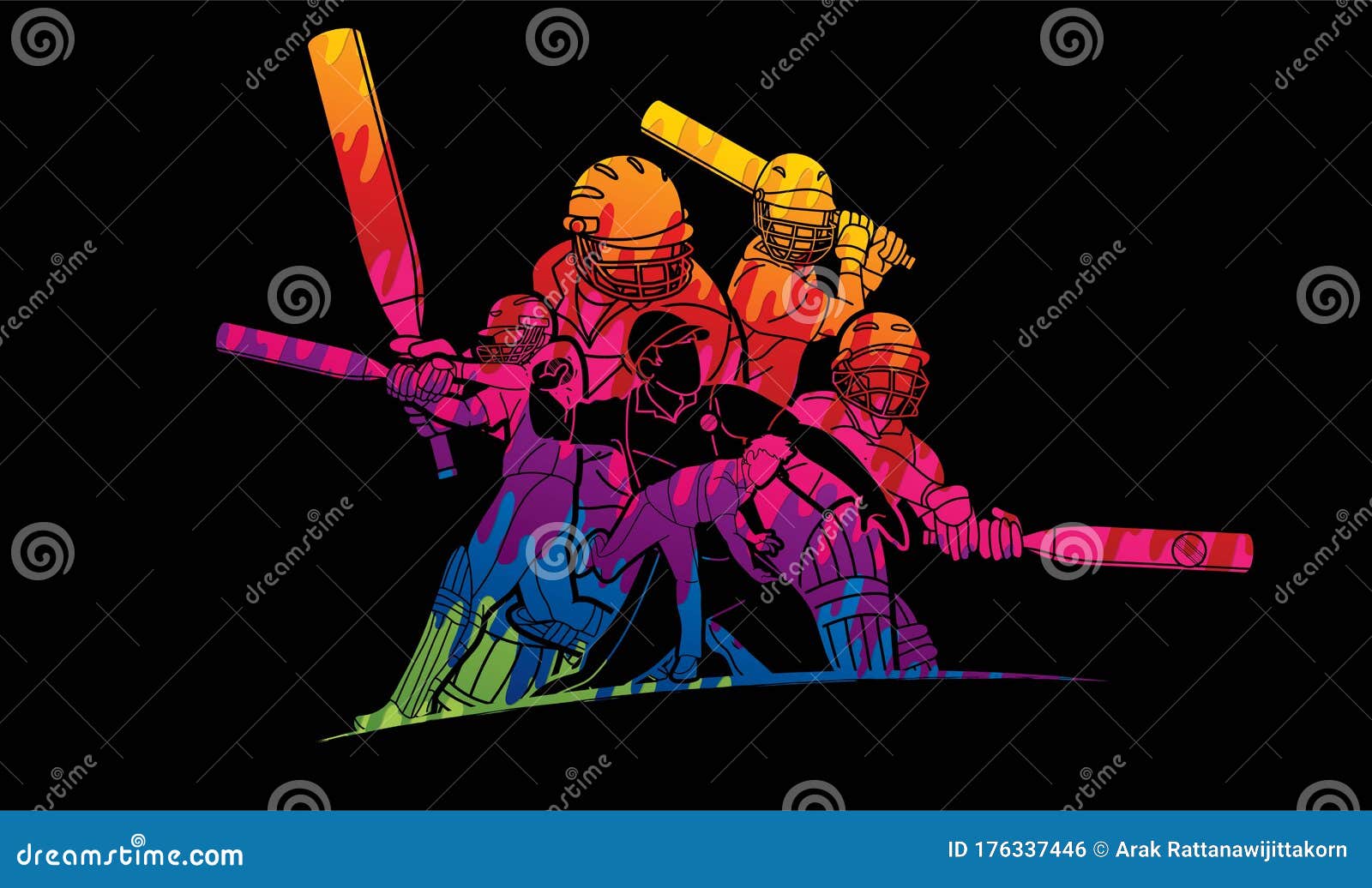 Group of Cricket Players Action Cartoon Sport Graphic Stock Vector ...