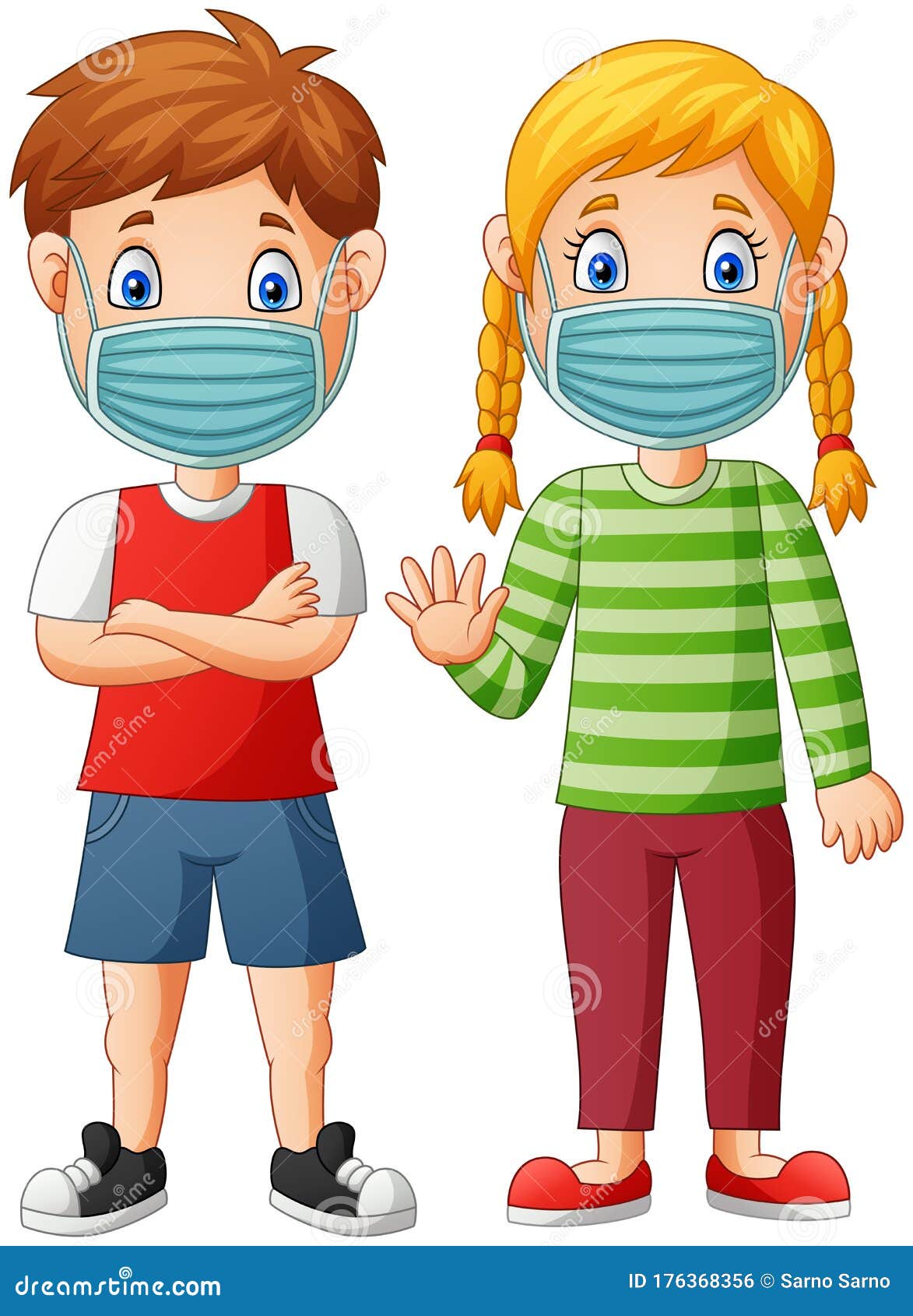 Children Cartoon Wear Protective Mask from Virus Stock Vector ...