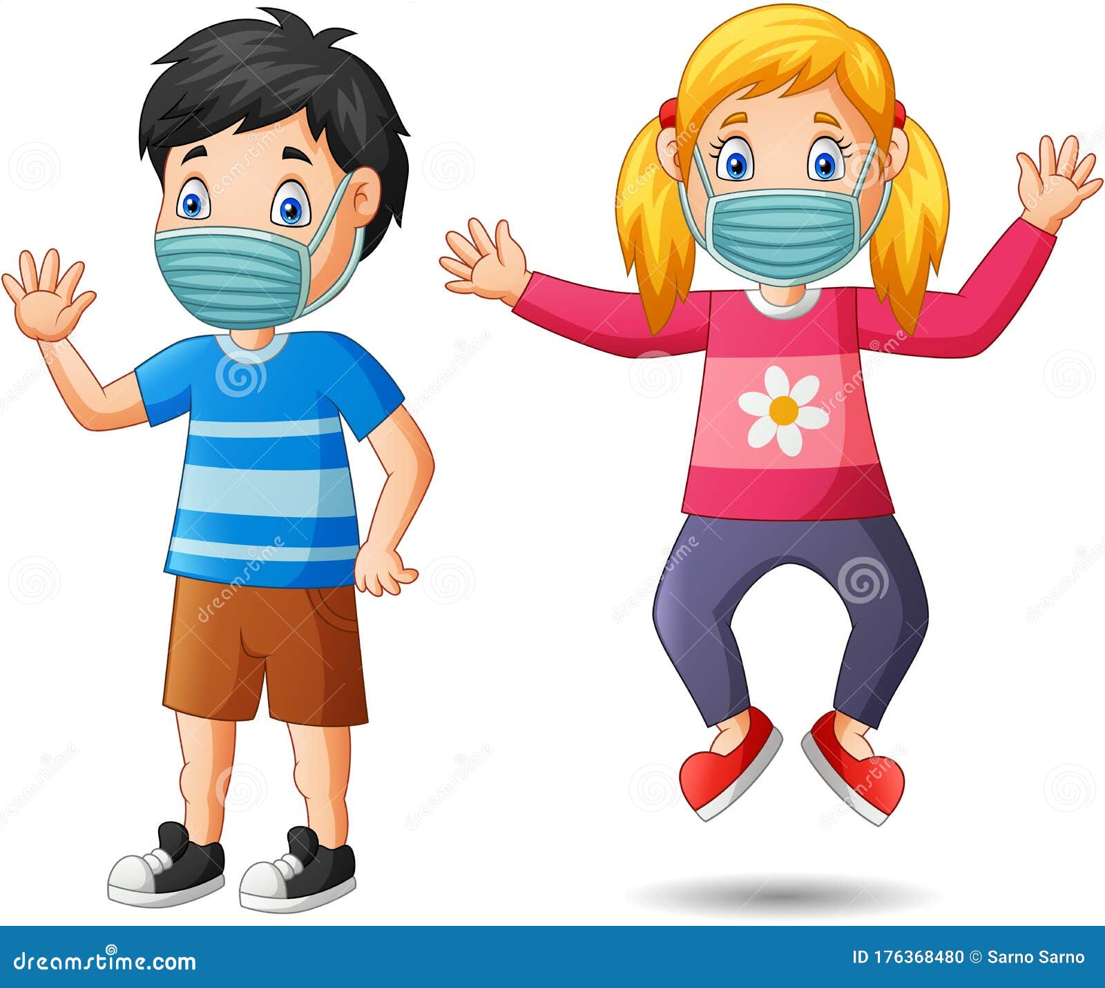 Happy Children Cartoon Wear Protective Mask from Virus Stock Vector ...
