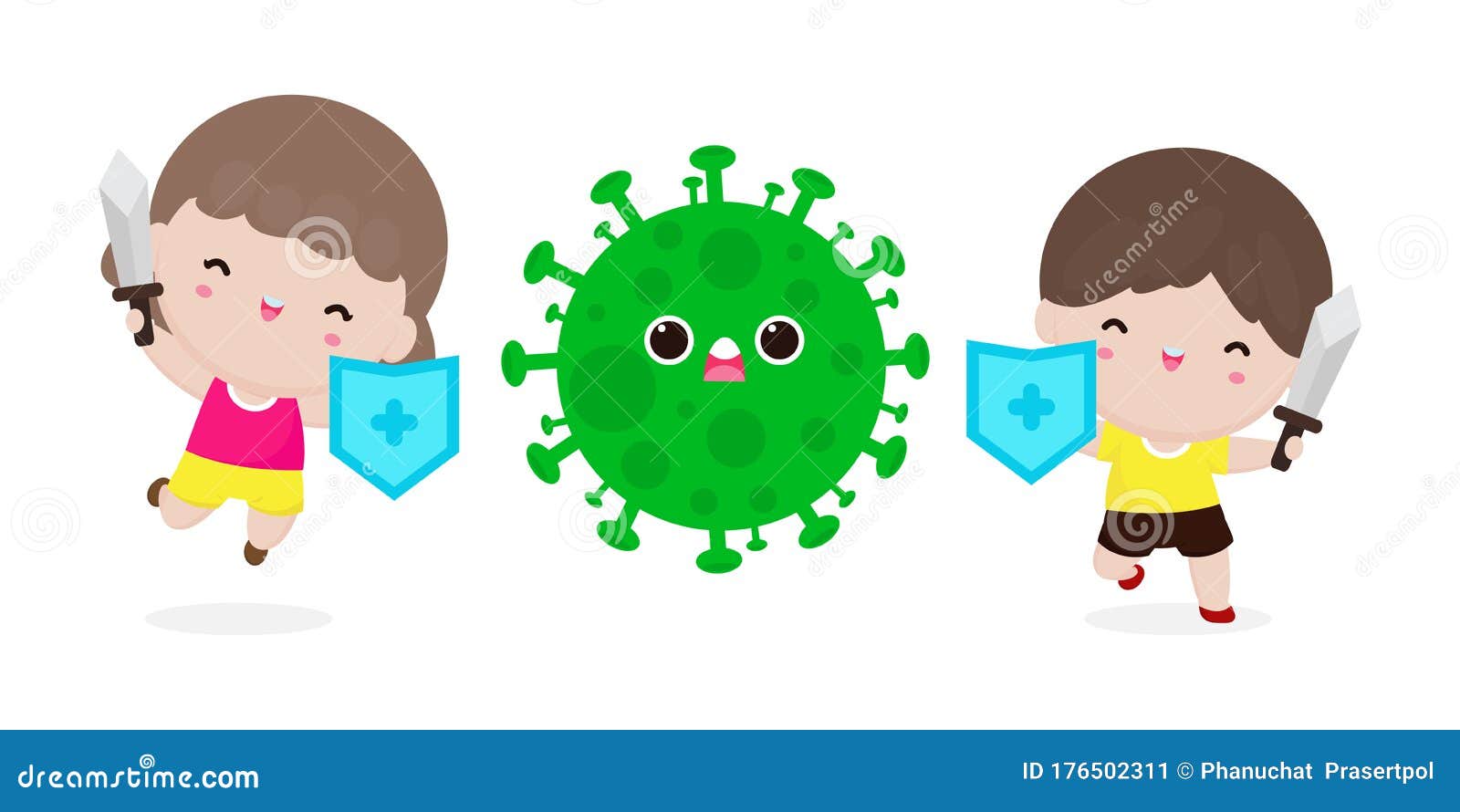 Cute Kids Fight With Coronavirus 2019-nCoV, Cartoon Character Children ...