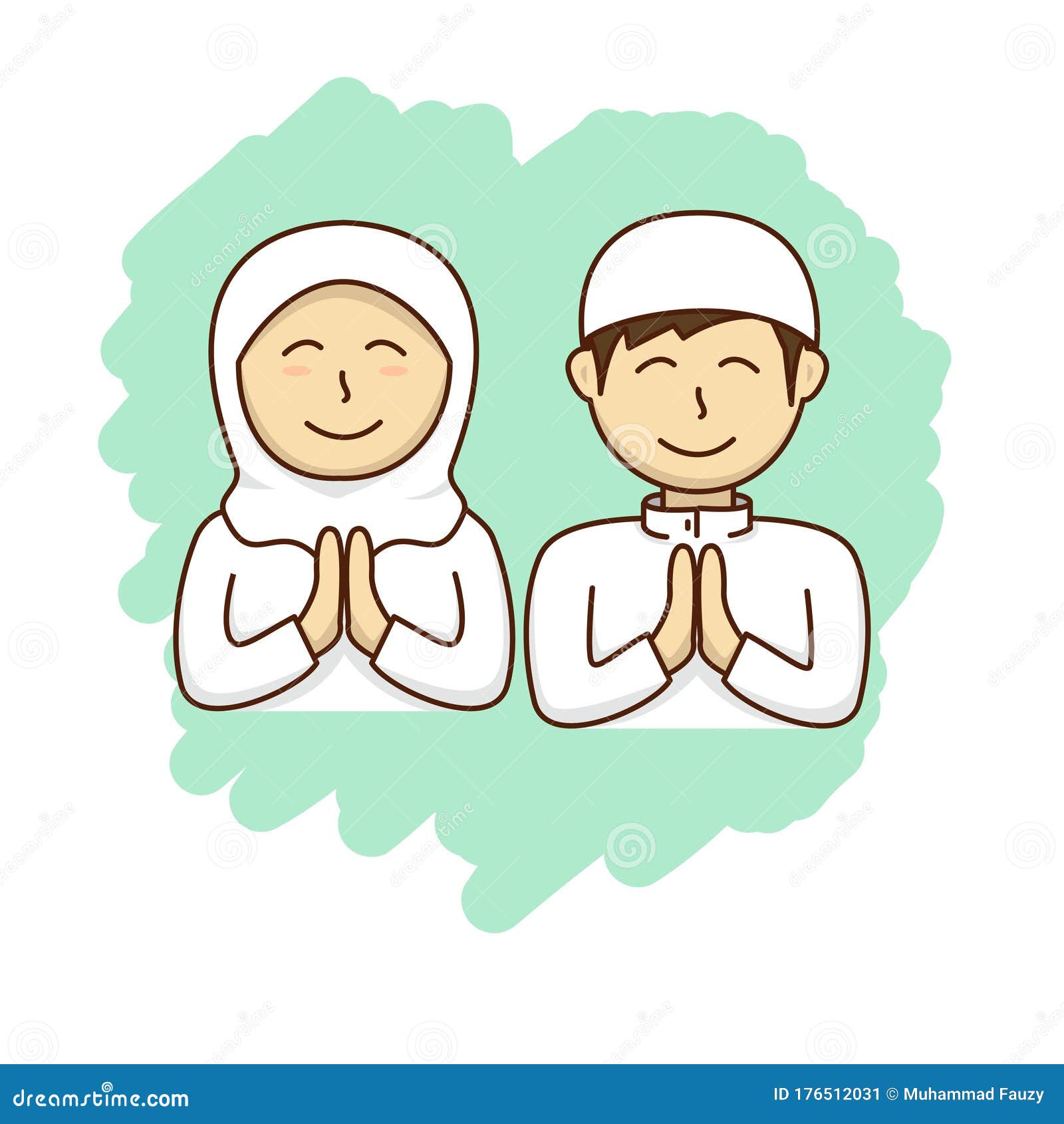Male and Female Muslim Couple in White Dress Stock Vector ...