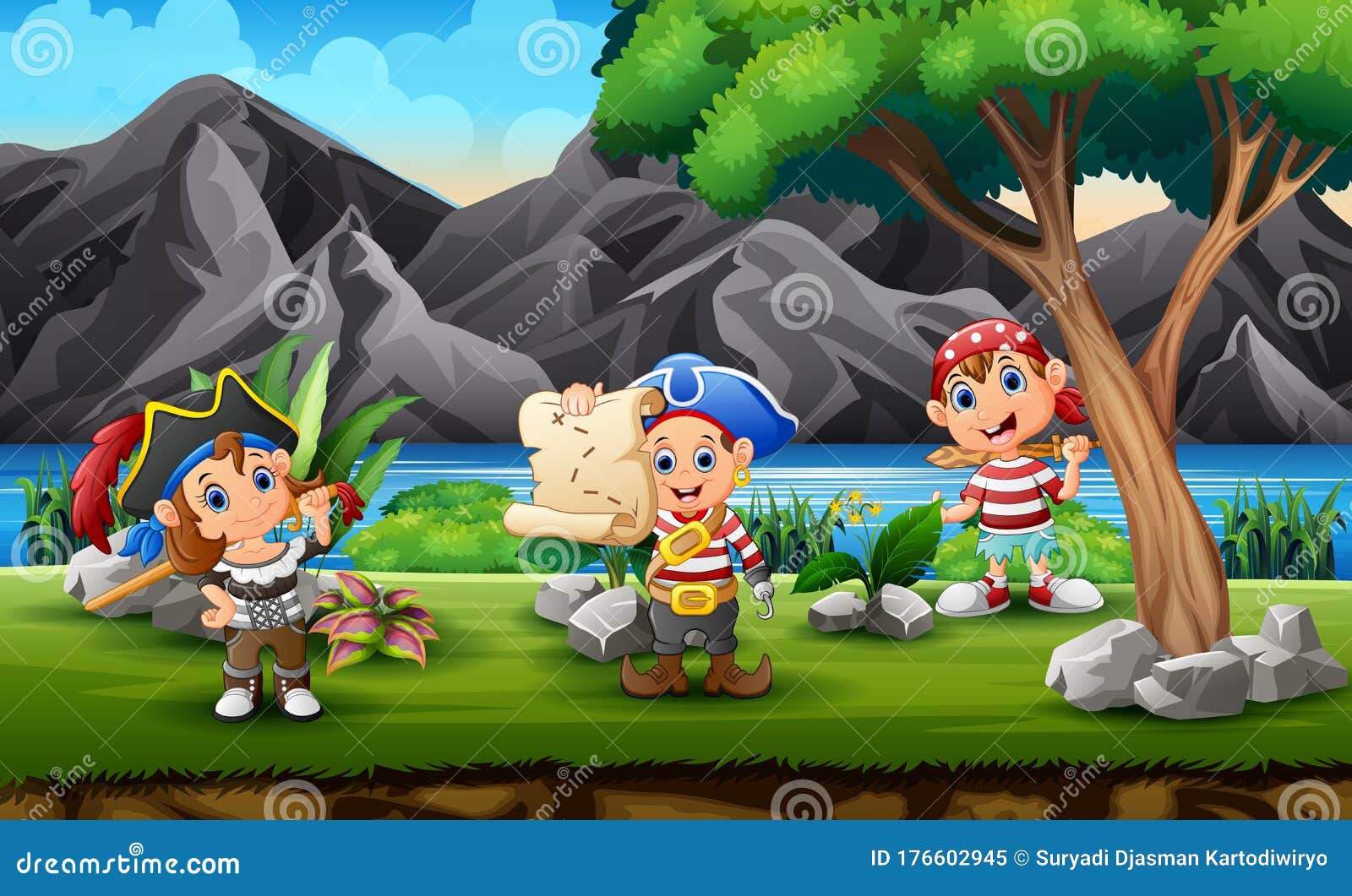 Cartoon Pirates Children Looking for Treasure Stock Vector ...