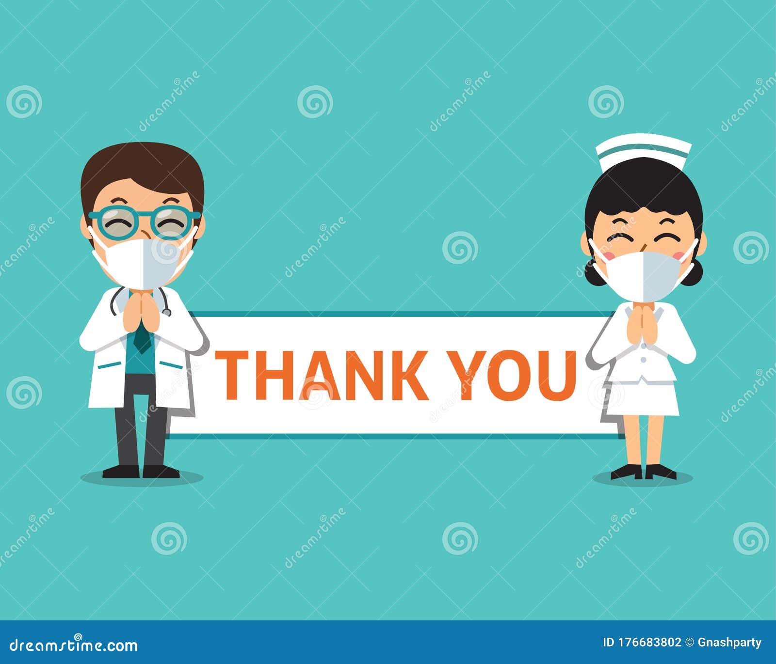 Cartoon Male Doctor and Female Nurse Wearing Protective Masks with ...