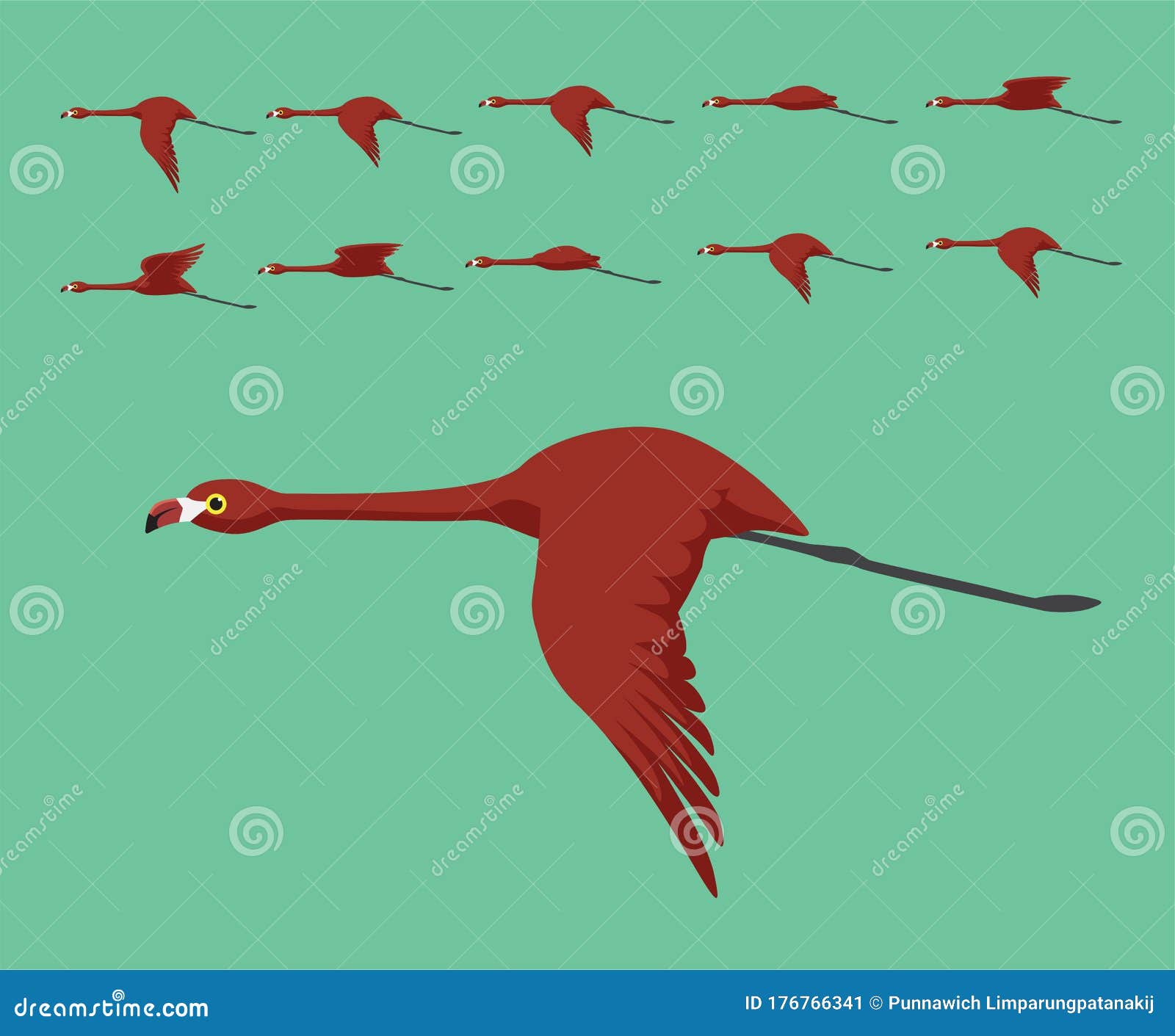 Animation Bird Red Flamingo Flying Cute Cartoon Vector Illustration ...