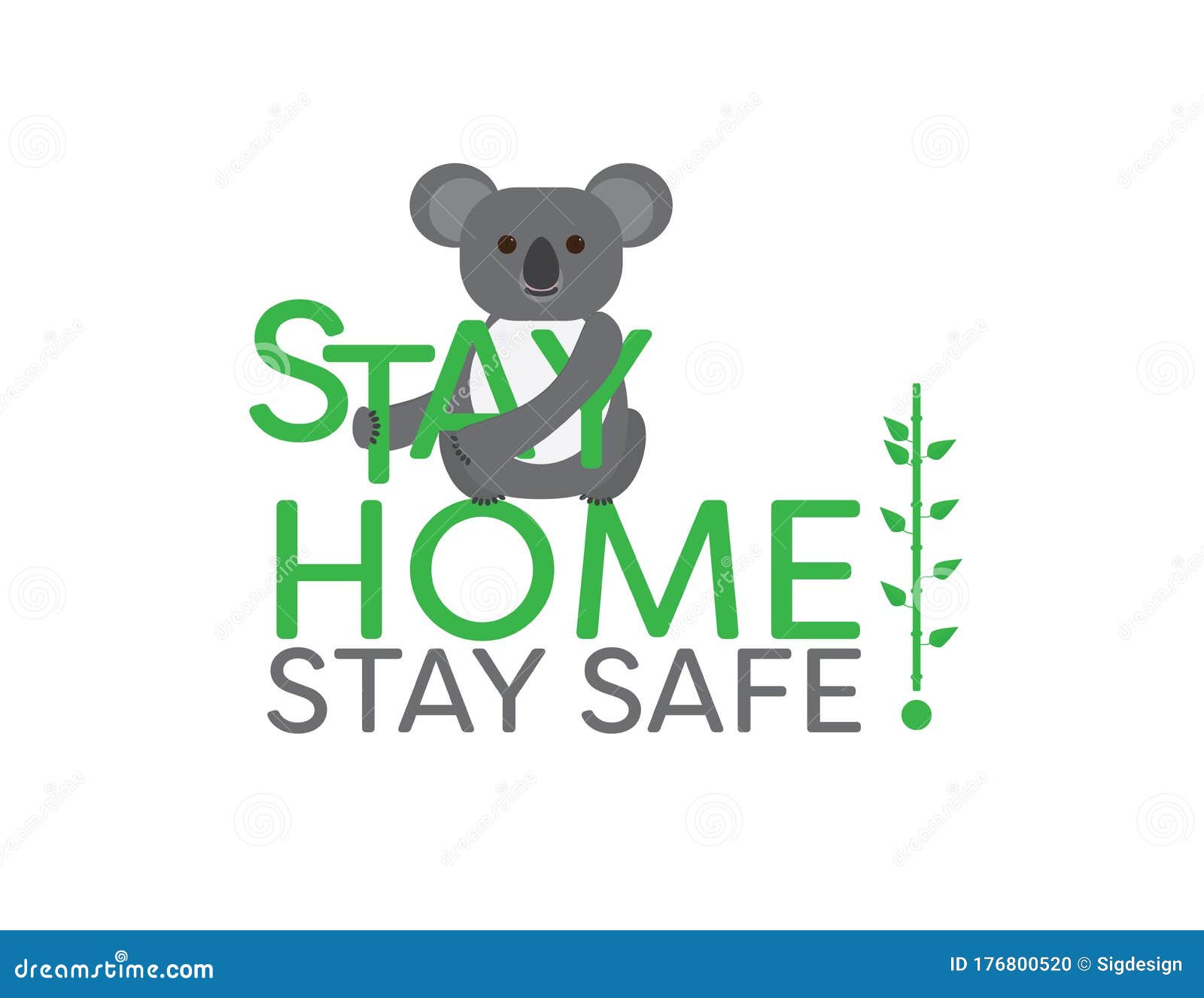 Stay Home Sign with Cute Cartoon Koala Bear Stock Vector - Illustration ...