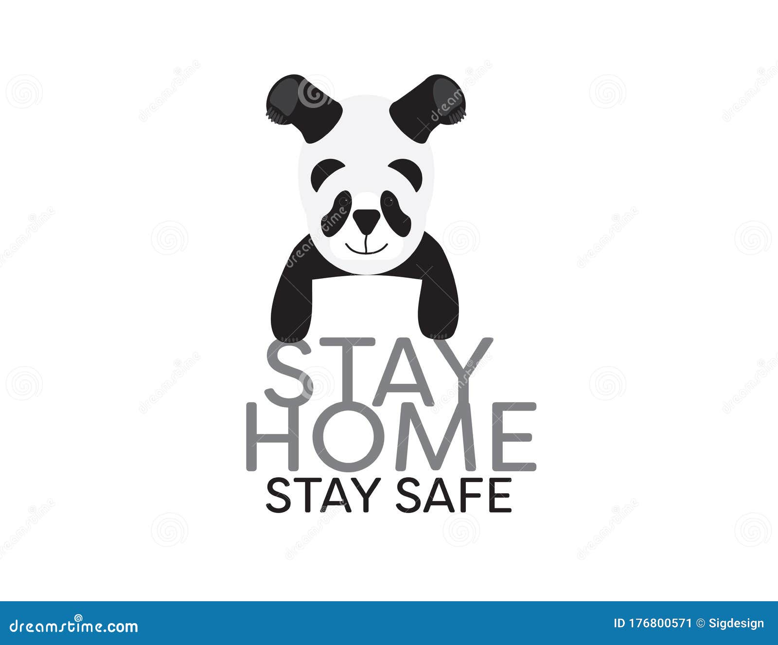 Stay Home Sign with Cute Cartoon Panda Stock Vector - Illustration of ...