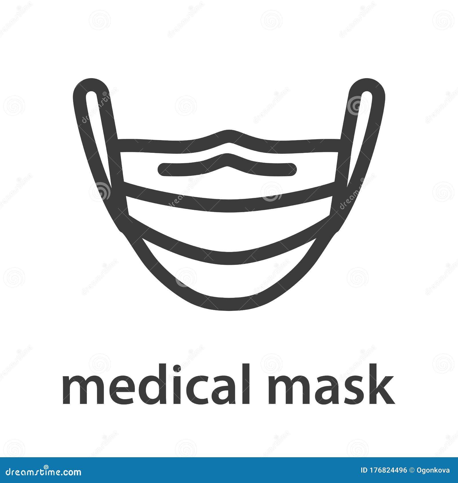 Medical Face Mask Icon Design: Flat Simple Line Symbol in Black and ...