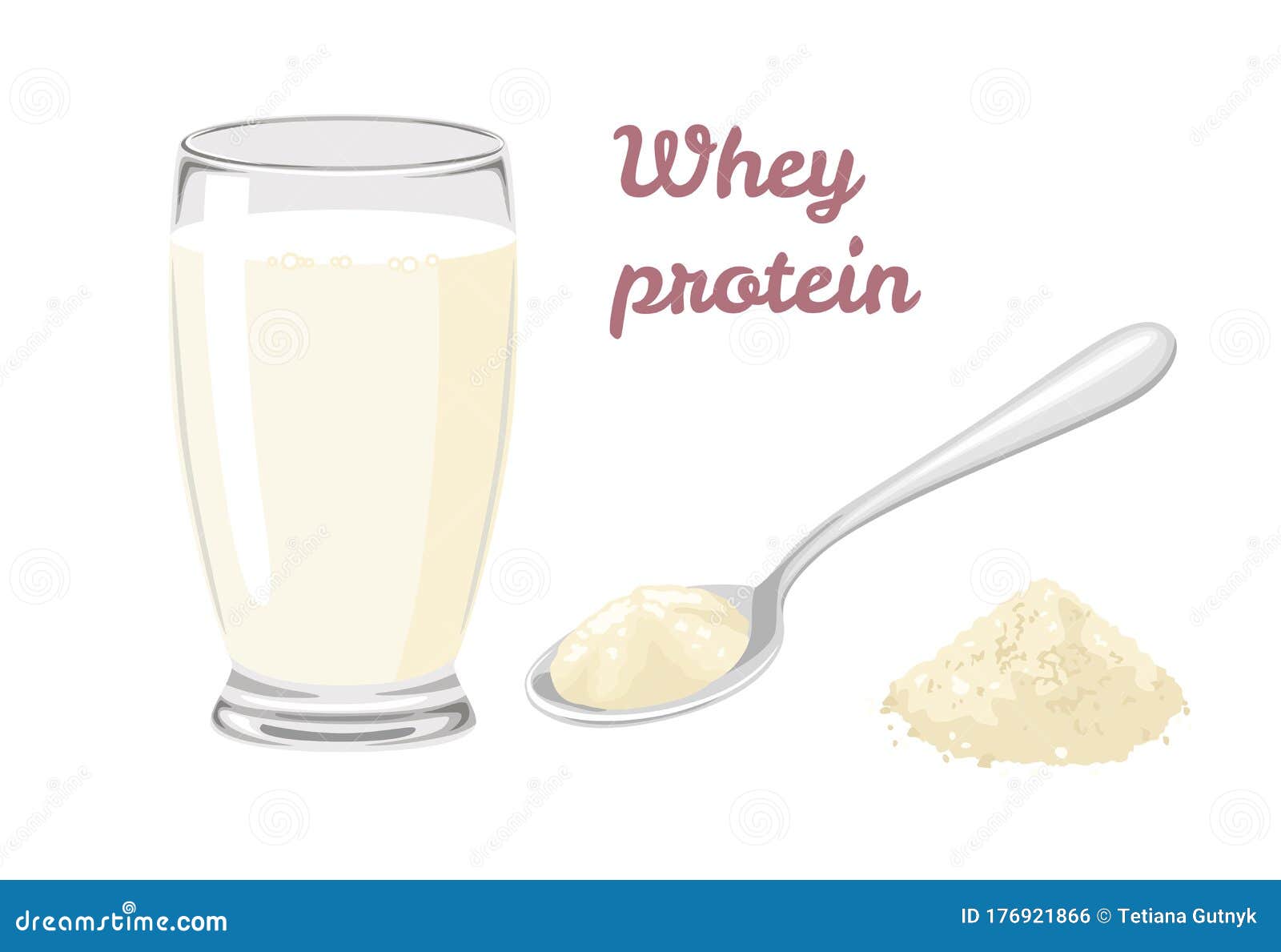 Whey Protein Powder in Spoon Isolated on White Background. Drink with ...