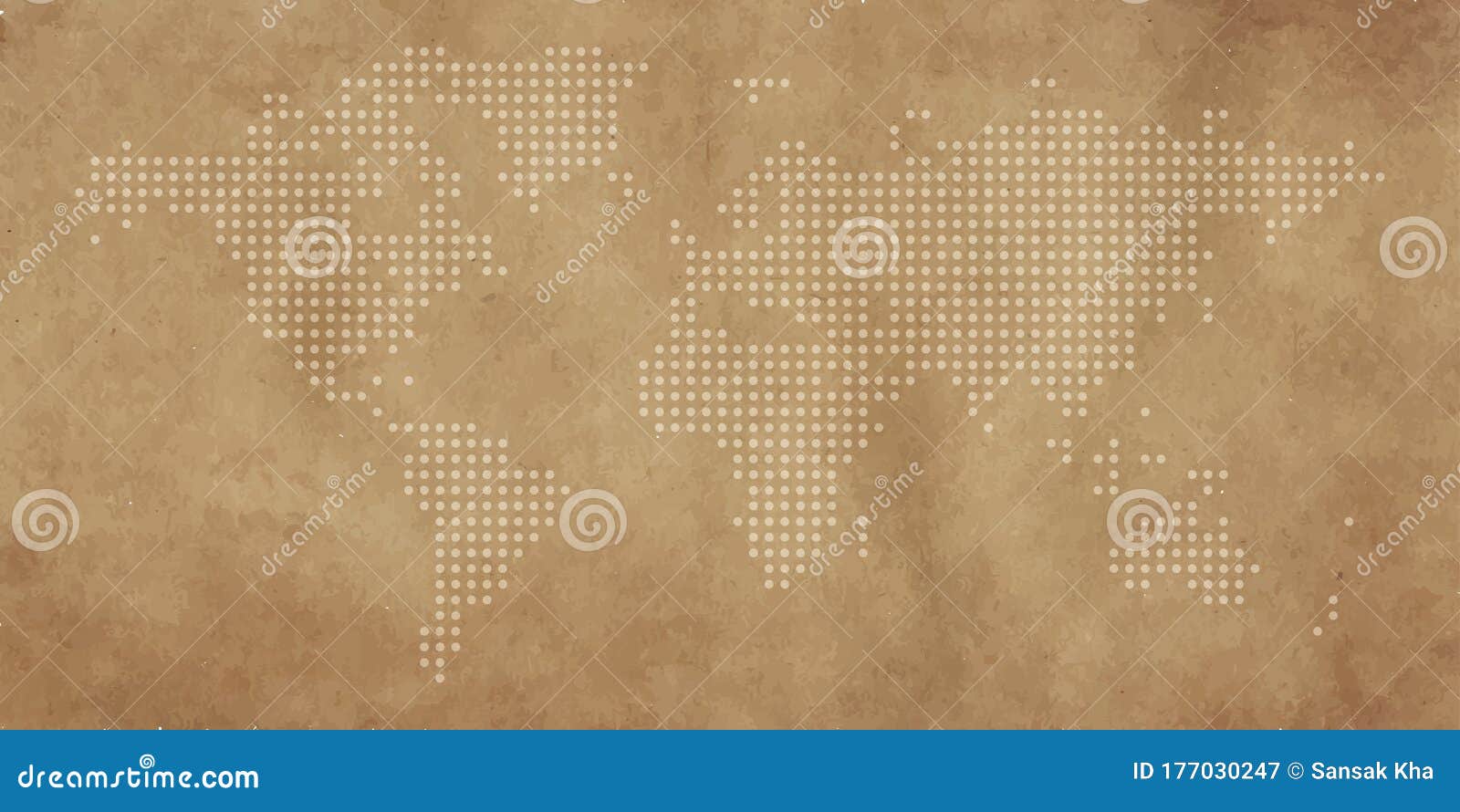 World Map Vintage Background. White Dots World Map Brown Vintage ...