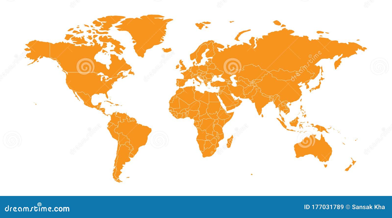Color Vector Map of the World. Dots Map is Orange. Stock Illustration ...