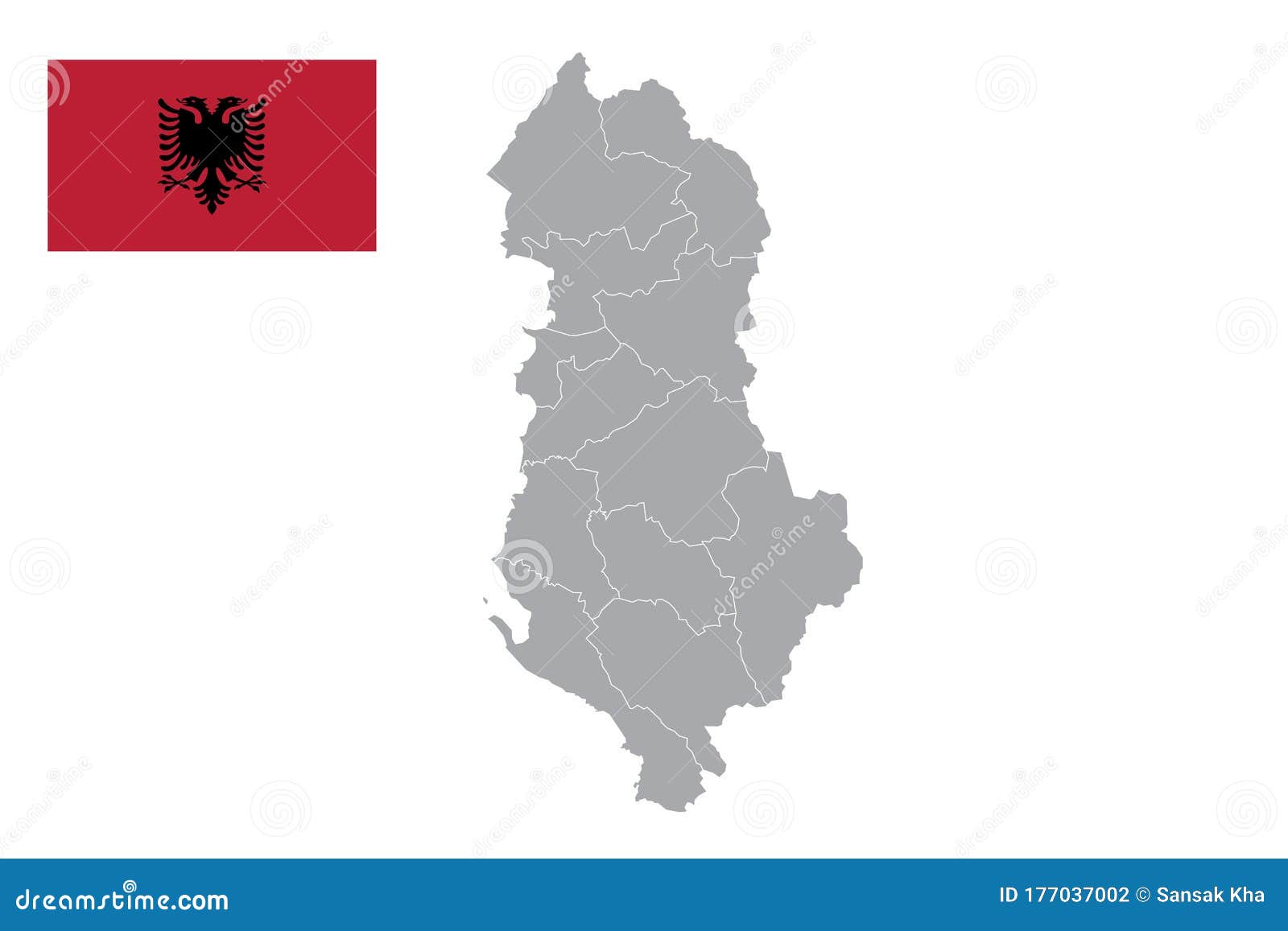 Albania map with flag. stock vector. Illustration of contour - 177037002