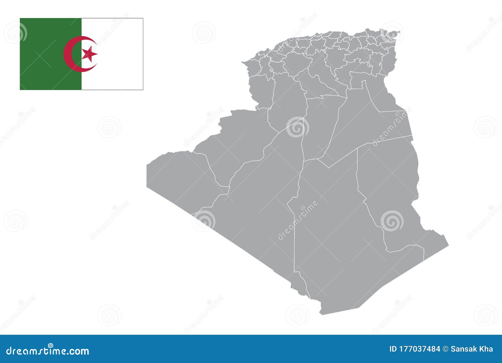 Algeria map with flag. stock vector. Illustration of detailed - 177037484