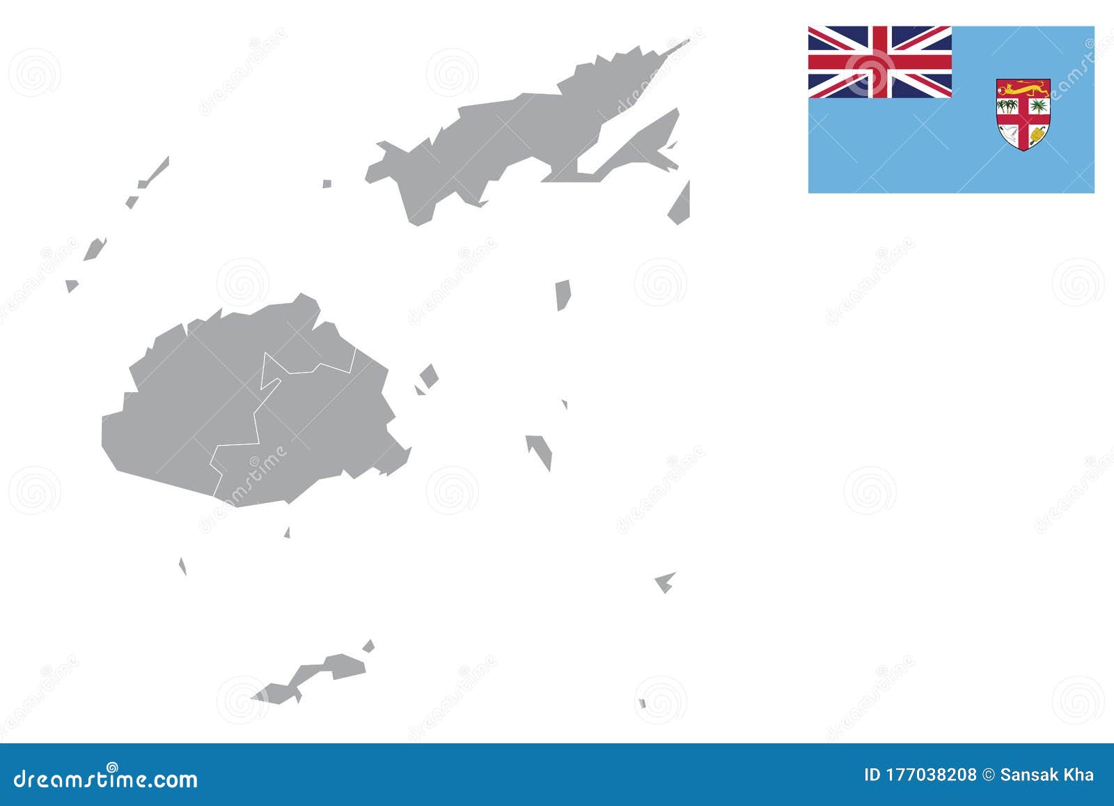 Fiji West Map In 3D. 3d Map With Borders Of Regions. Royalty-Free ...