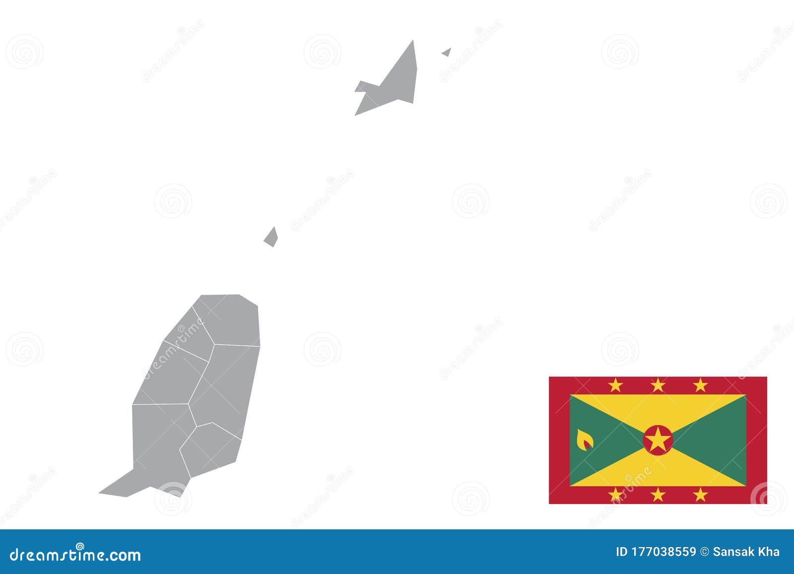 Grenada map with flag. stock vector. Illustration of city - 177038559