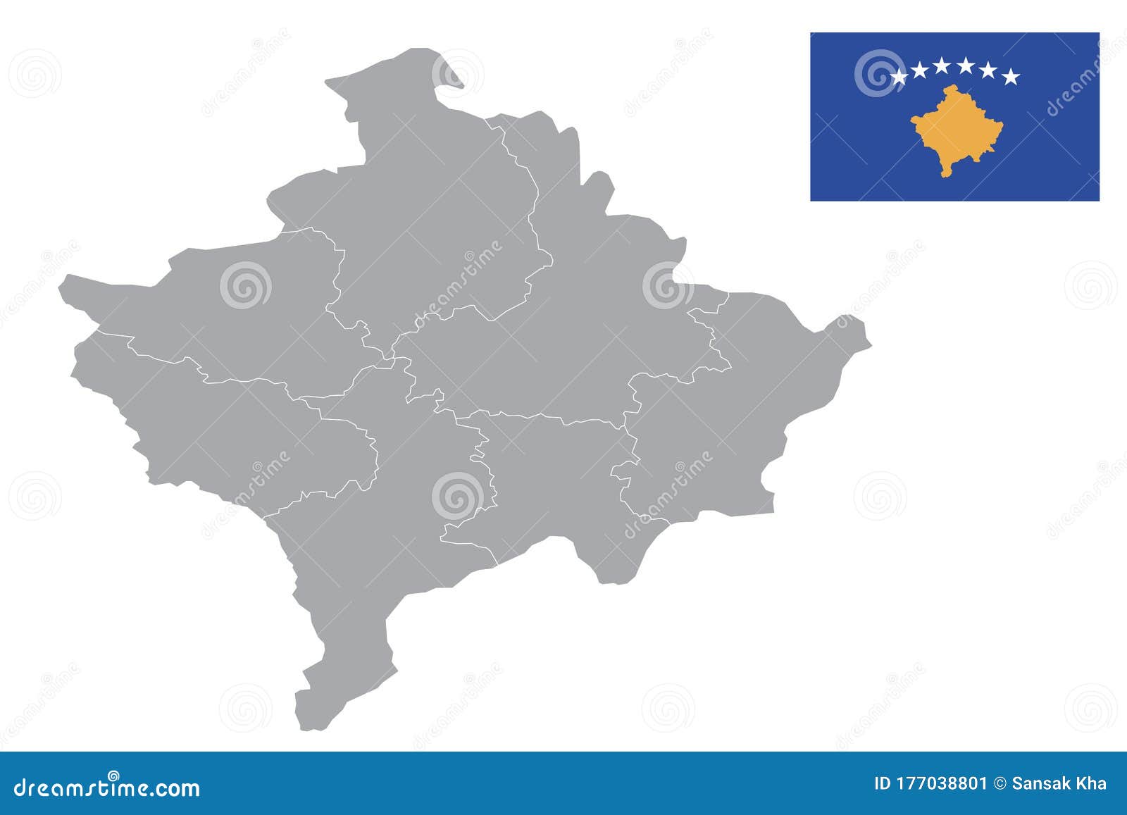 Kosovo map with flag. stock vector. Illustration of background - 177038801