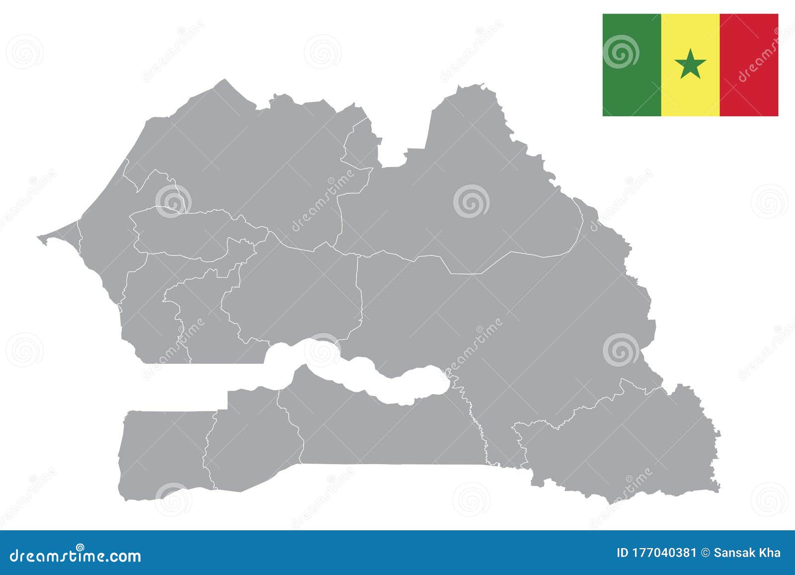 Senegal map with flag. stock vector. Illustration of backdrop - 177040381
