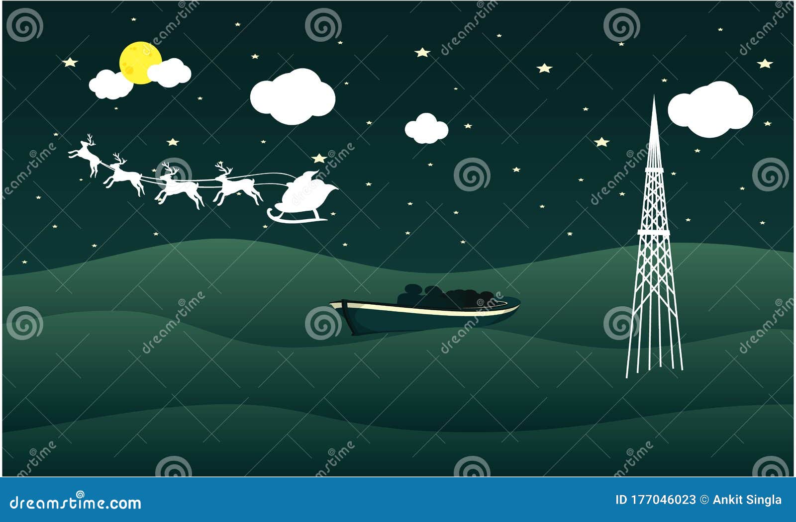 Santa Vehicle is Crossing Where Boat Sail Stock Vector - Illustration ...
