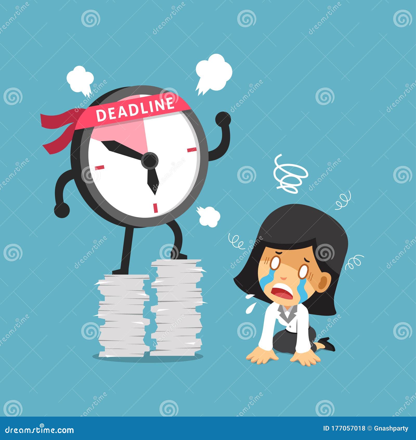 Cartoon Deadline Clock Character and Businesswoman Stock Vector ...