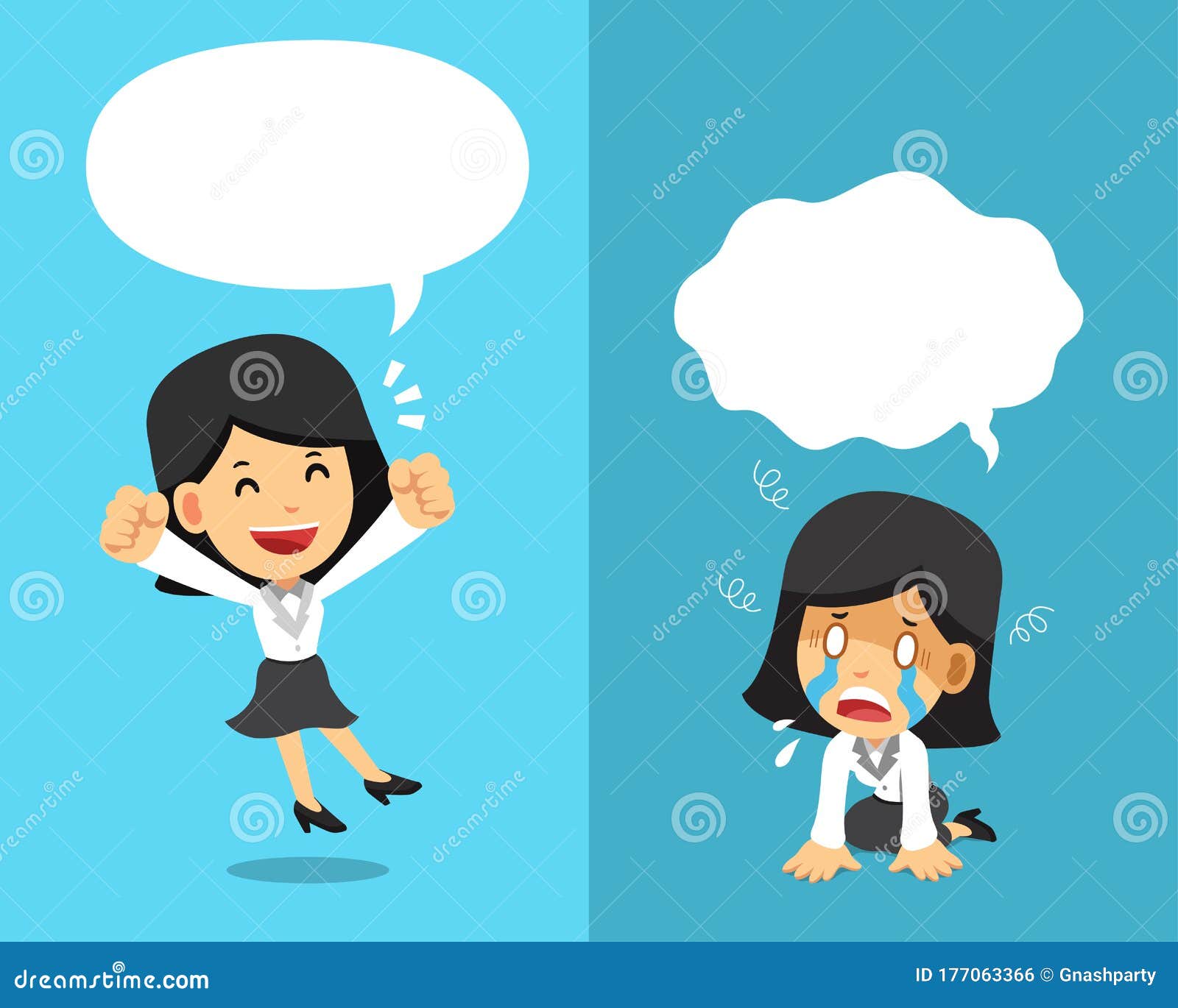 Vector Cartoon Businesswoman Expressing Different Emotions with Speech ...