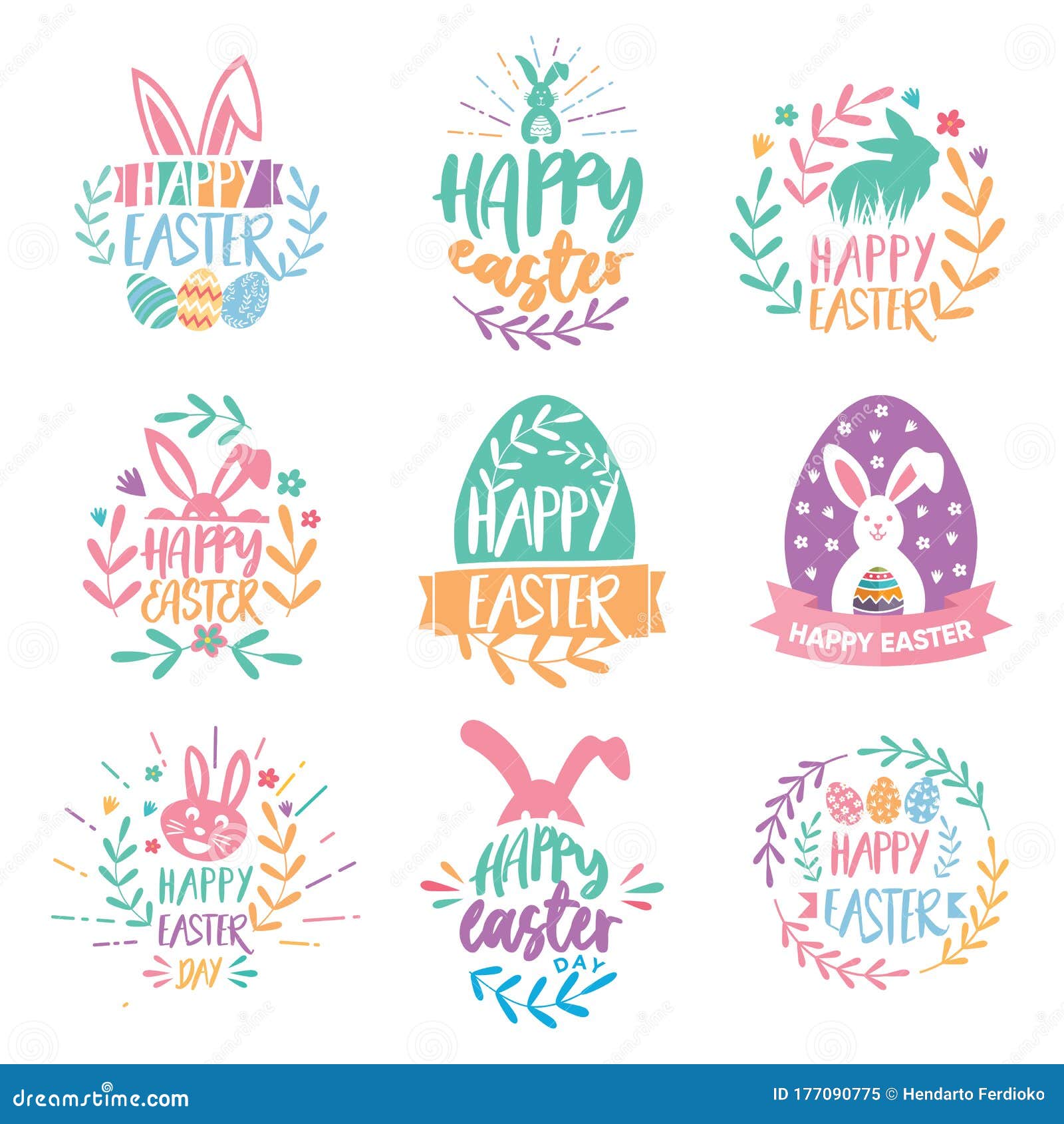 Set Happy Easter Egg Spring Script Lettering Logo Icon Vector ...