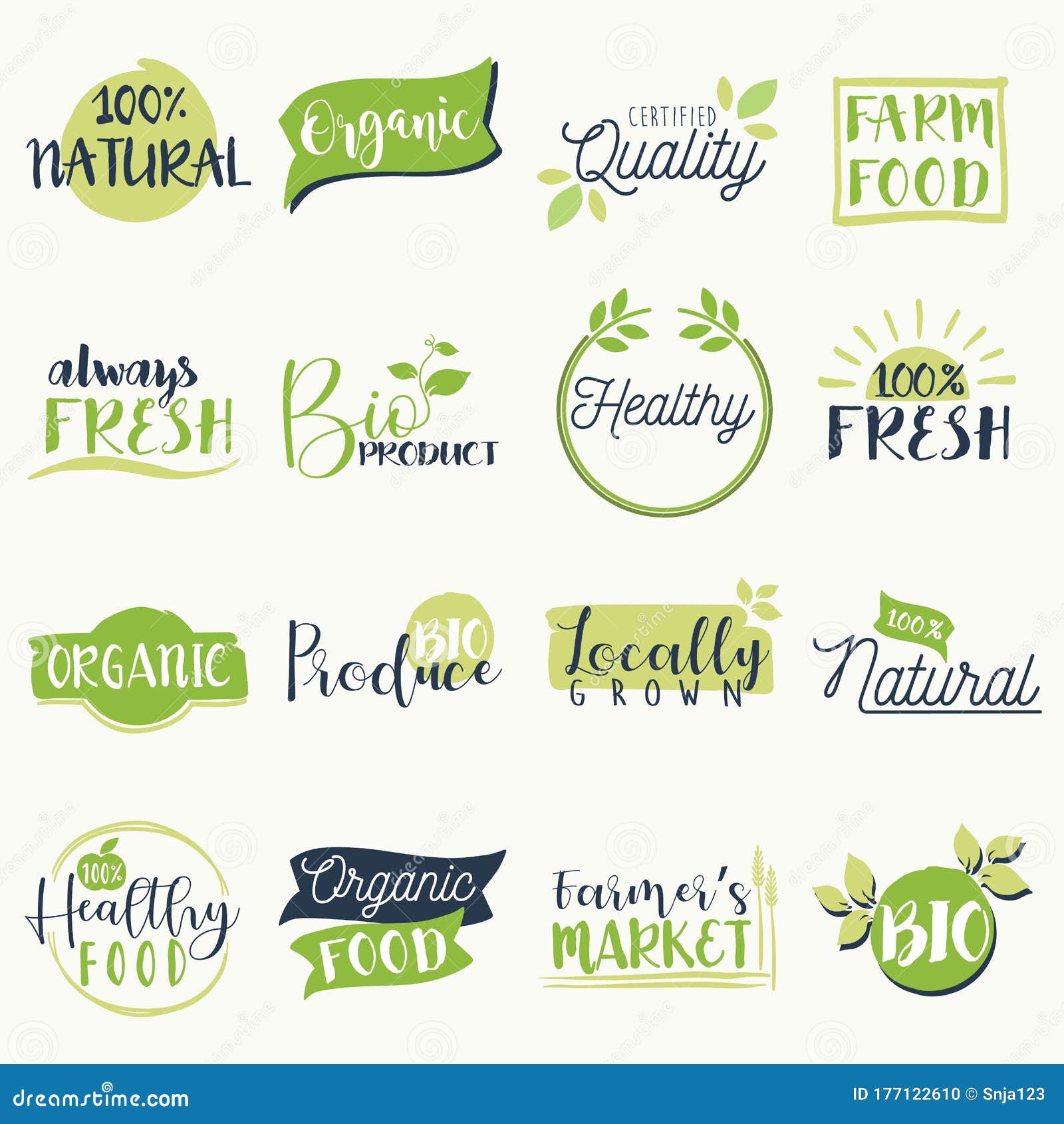 Healthy Food Labels Set - Hand Drawn Vector Illustration Stock ...