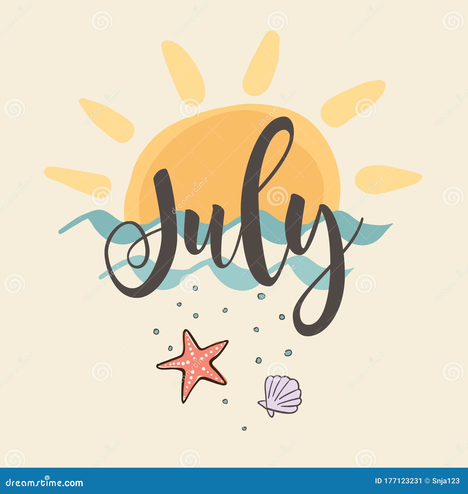 July Illustrated Month Title - Vector Design Stock Illustration ...