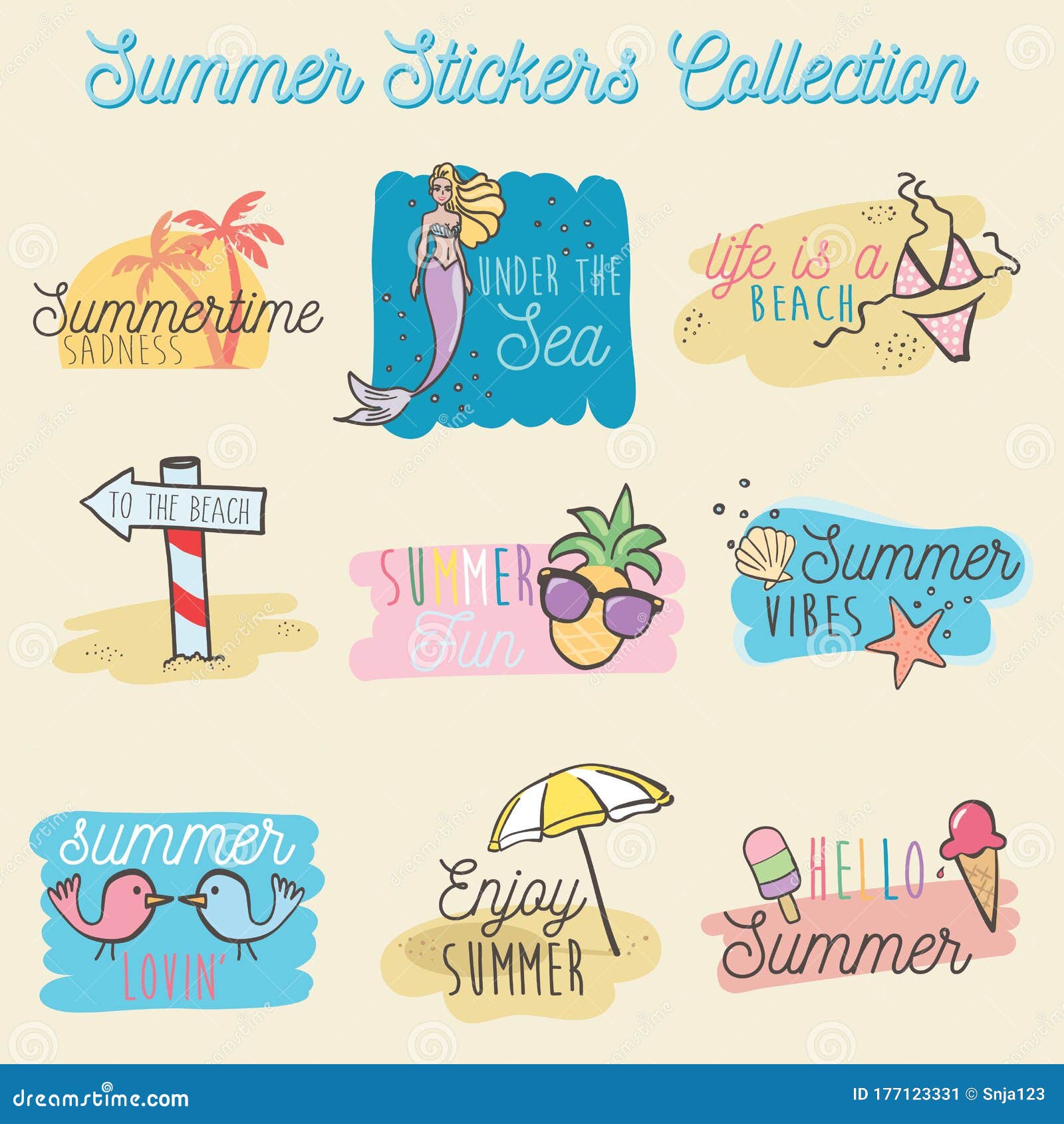 Colorful Summer Stickers Collection - Vector Stock Illustration ...