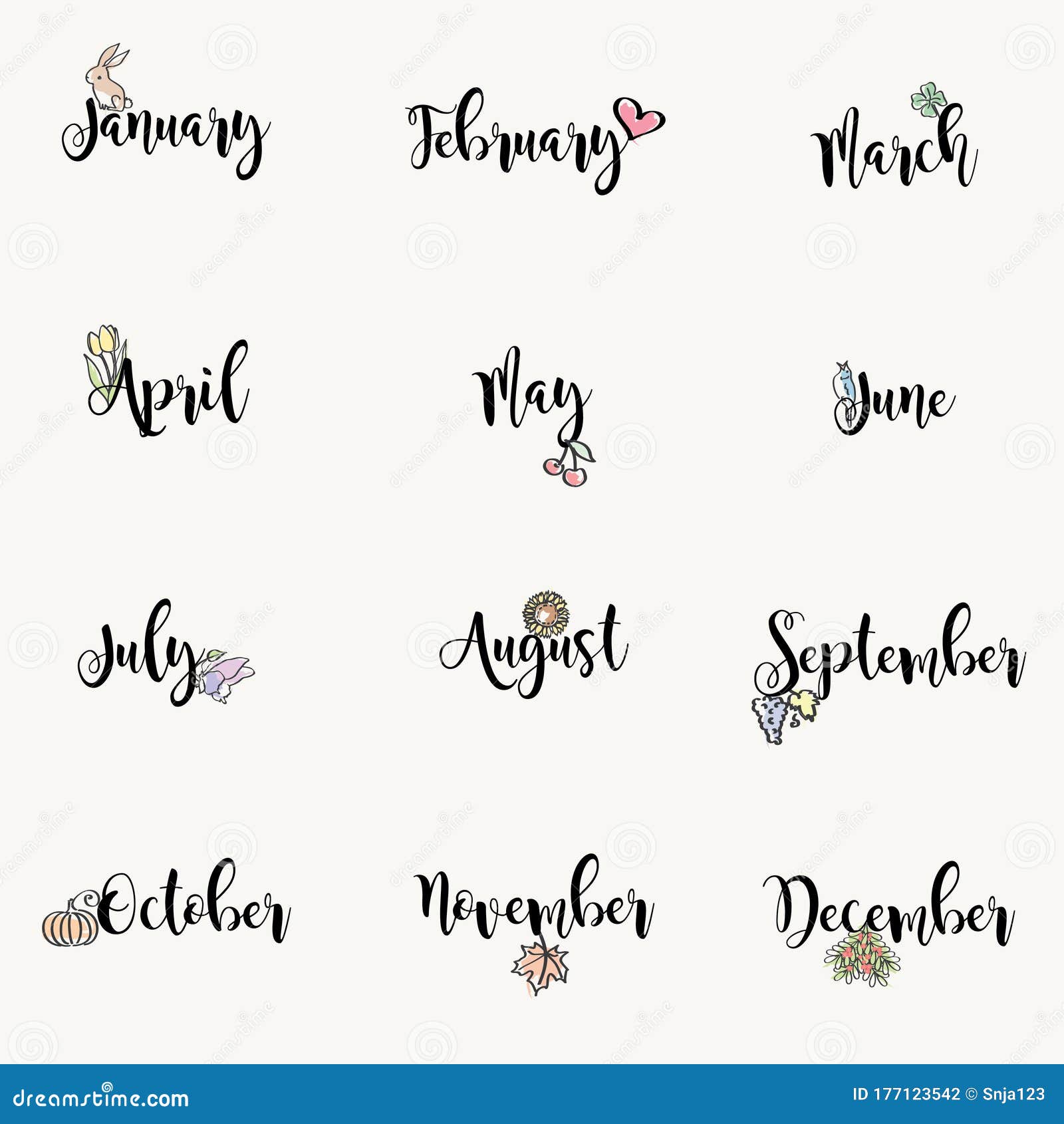 Months Illustrated Calendar - Vector Stock Vector - Illustration of ...