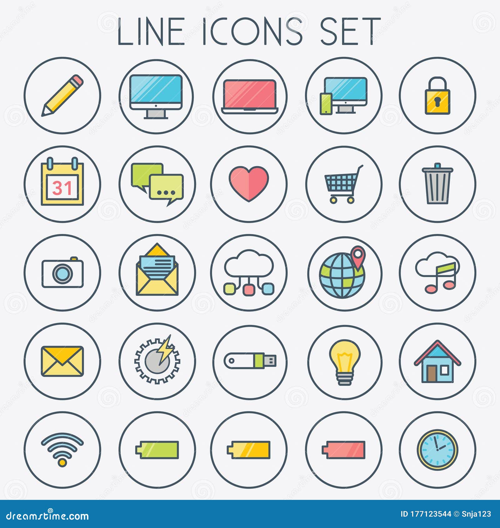 Colorful Flat Icons Set - Vector Stock Illustration - Illustration of ...
