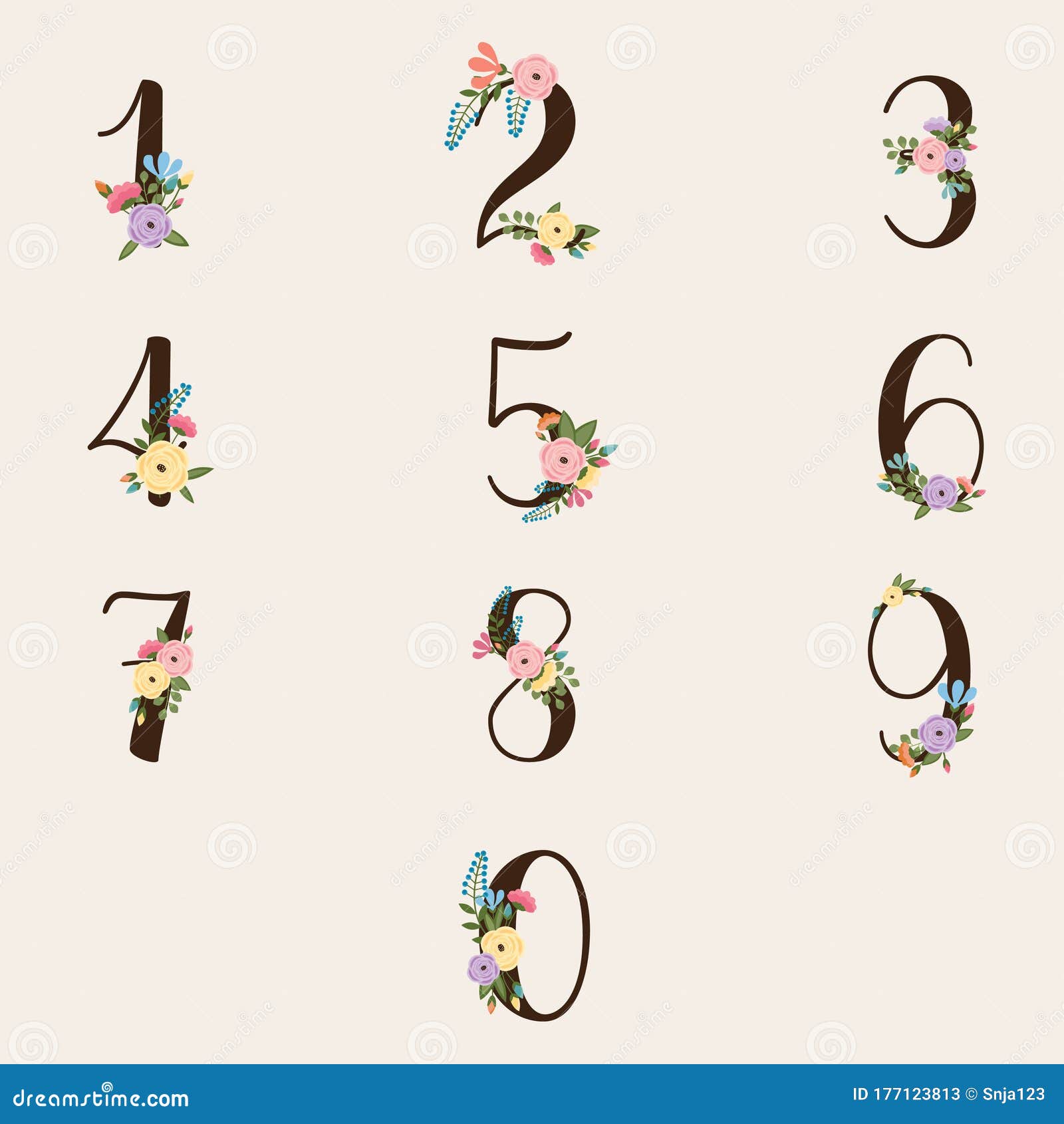 Calligraphis Numbers with Floral Decoration - Vector Stock Illustration ...