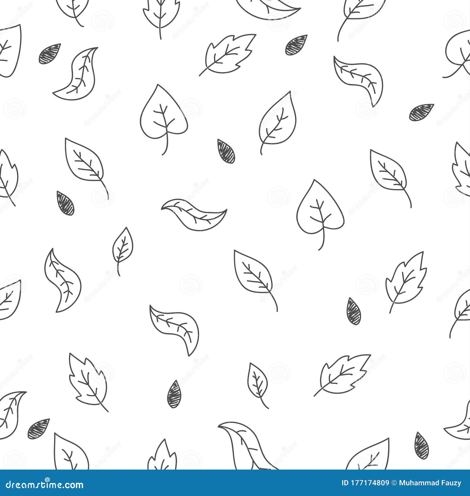 Seamless Leaf Pattern Vector in Cute Doodle Hand Drawn Style Stock ...