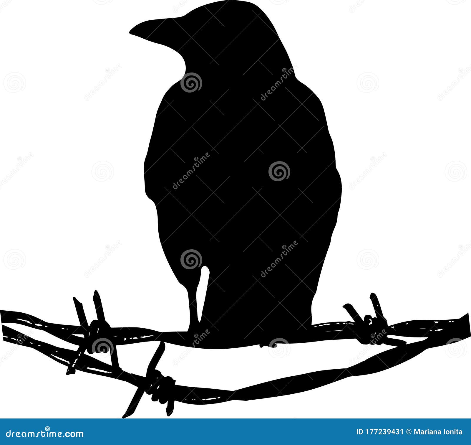Crow on Barbed Wire Silhouette Stock Vector - Illustration of print ...