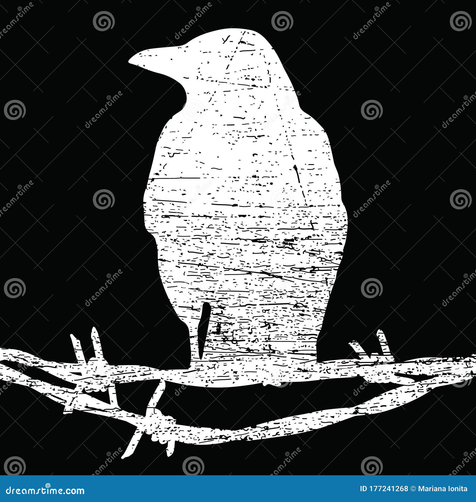 Crow on Barbed Wire Silhouette -grunge Texture Stock Vector ...
