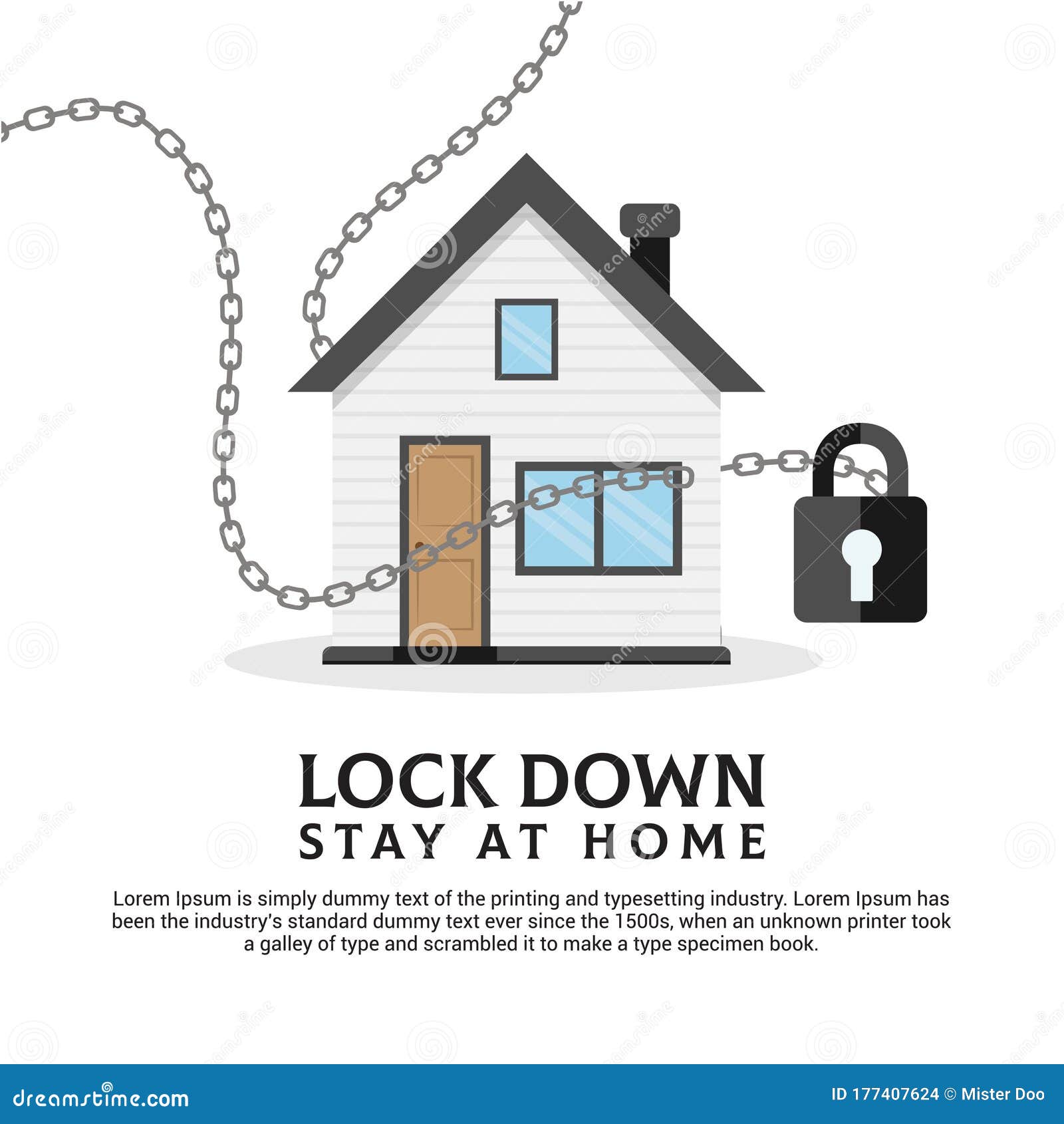 Lock Down are Corona Virus Illustration Concept with House, Chain, and ...