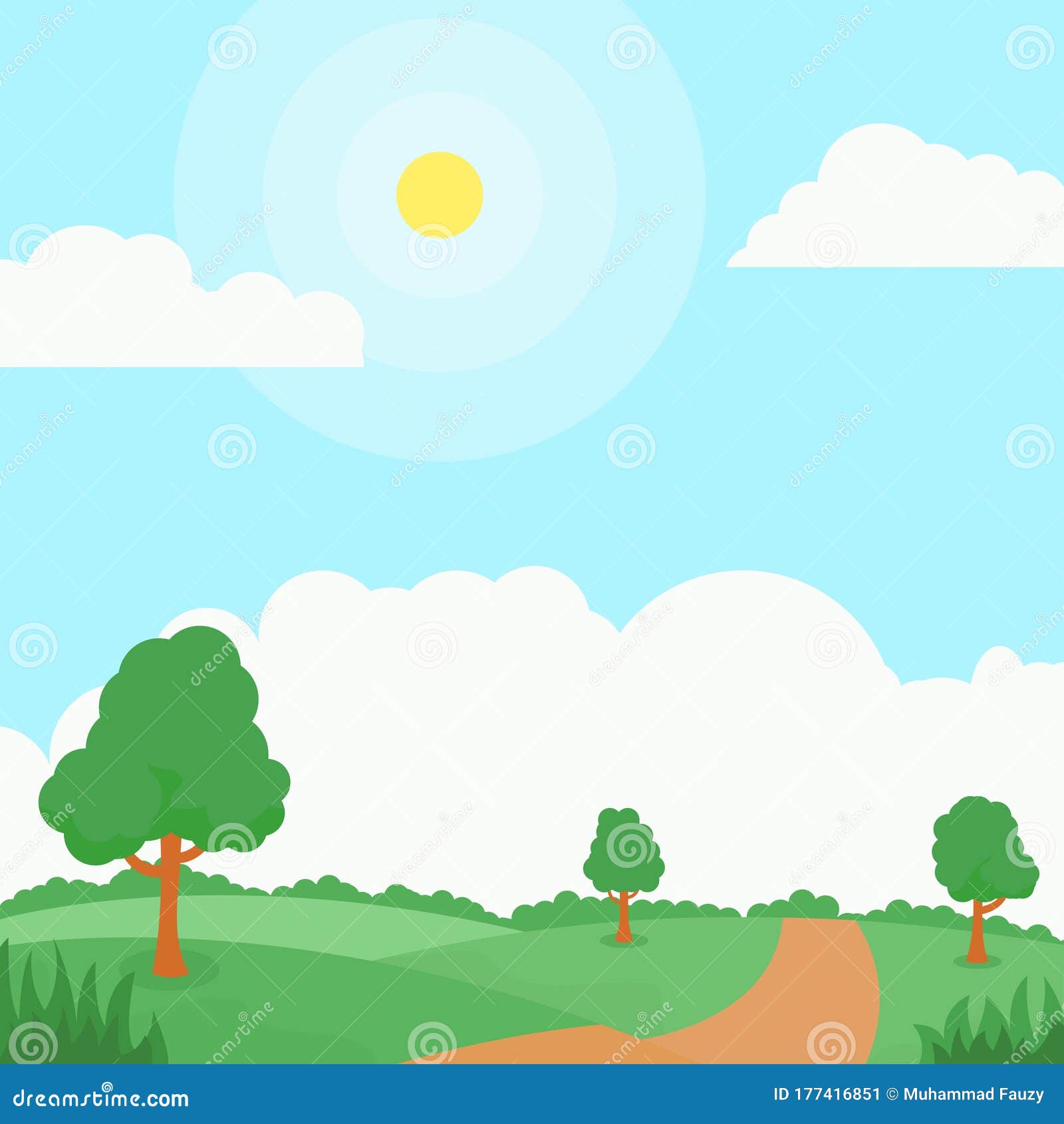 Beautiful Hill Landscape Cartoon Illustration with Road Stock Vector ...