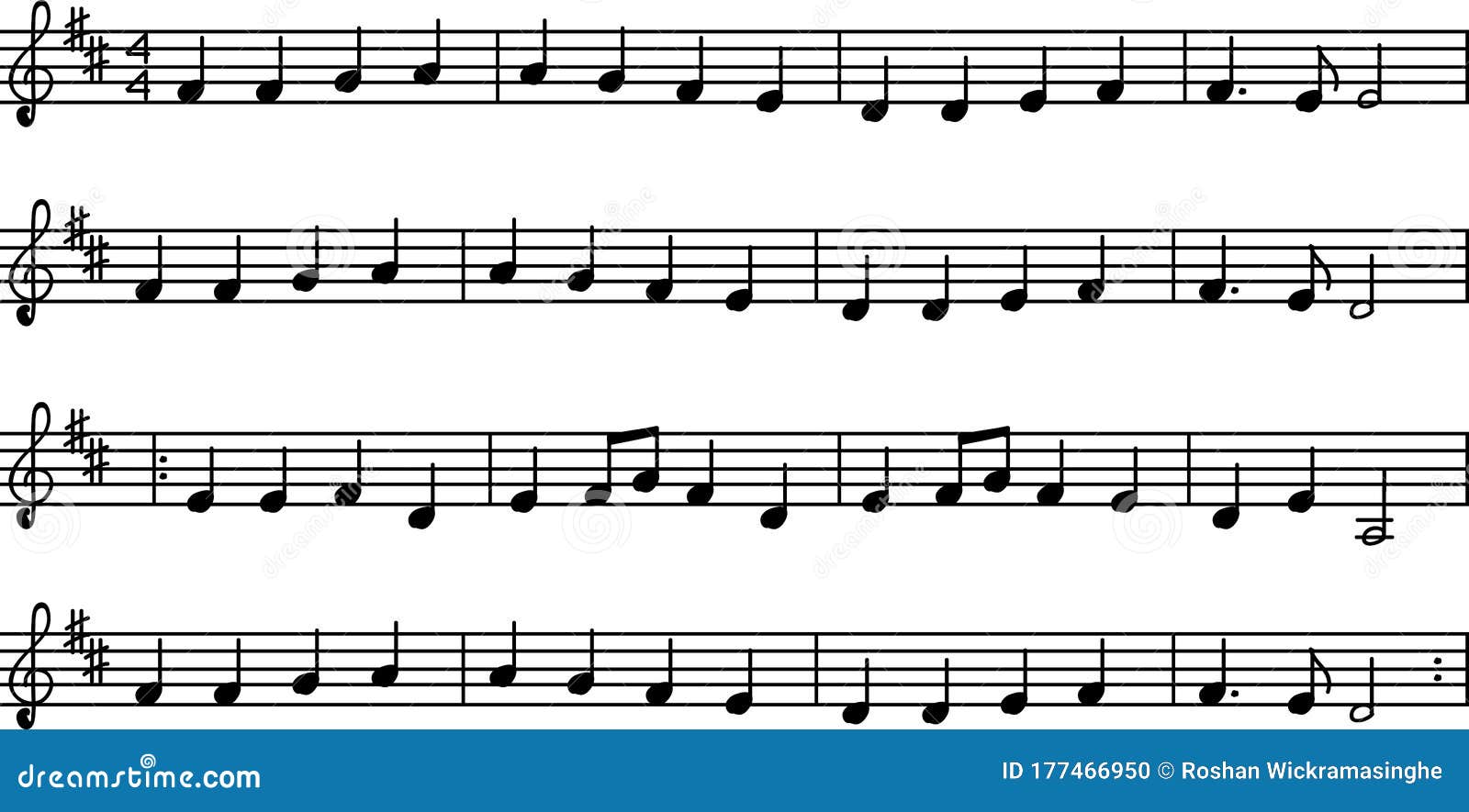Simple music notes on rows stock photo. Image of isolated - 177466950