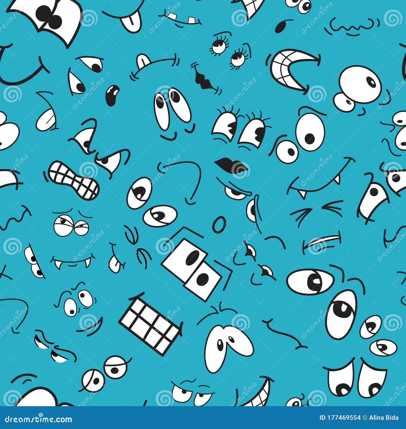 Cartoon, Hand Drawn, Doodle Characters Faces Pattern. Stock Vector ...