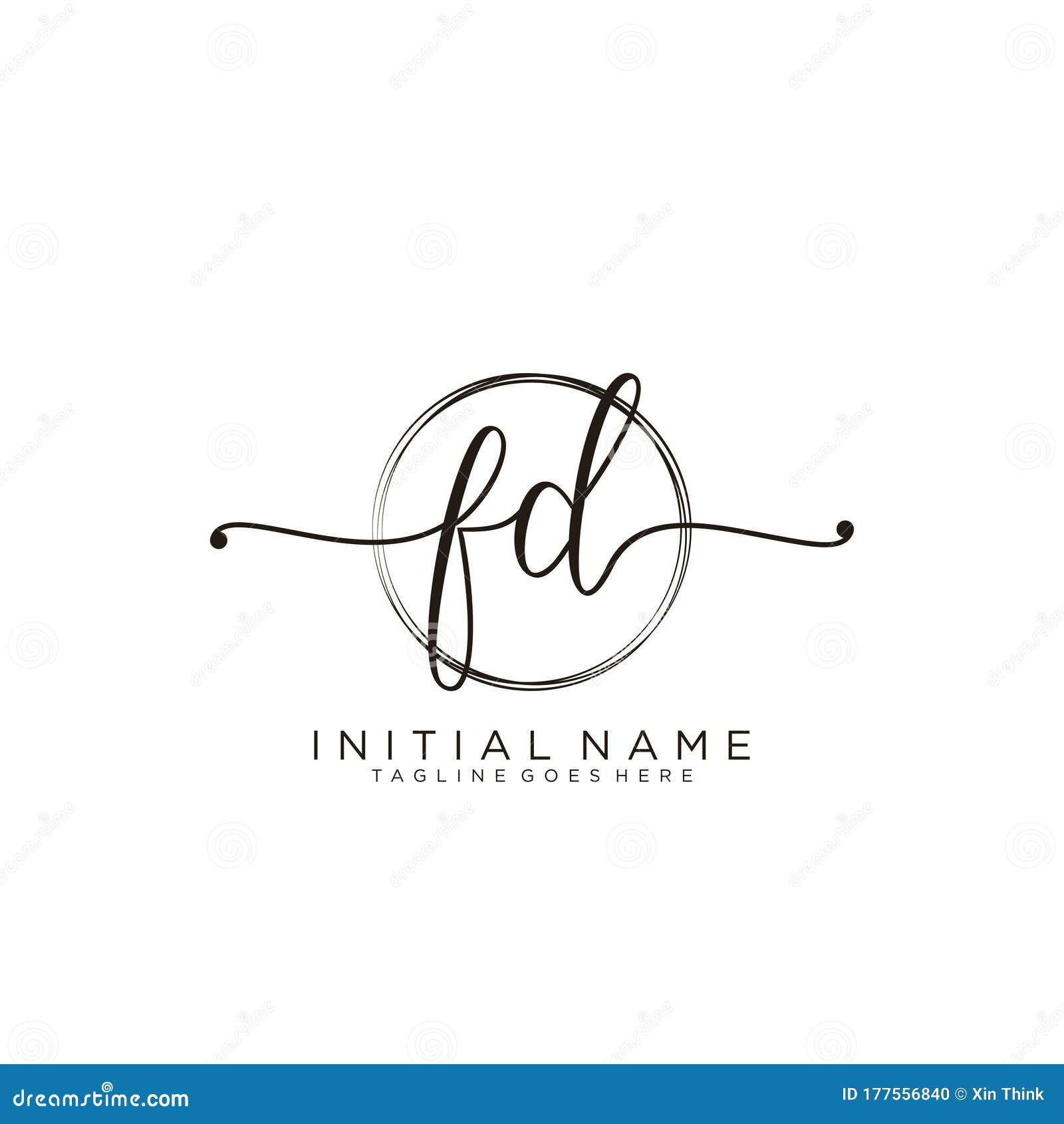 FD Initial Handwriting Logo with Circle Stock Illustration ...