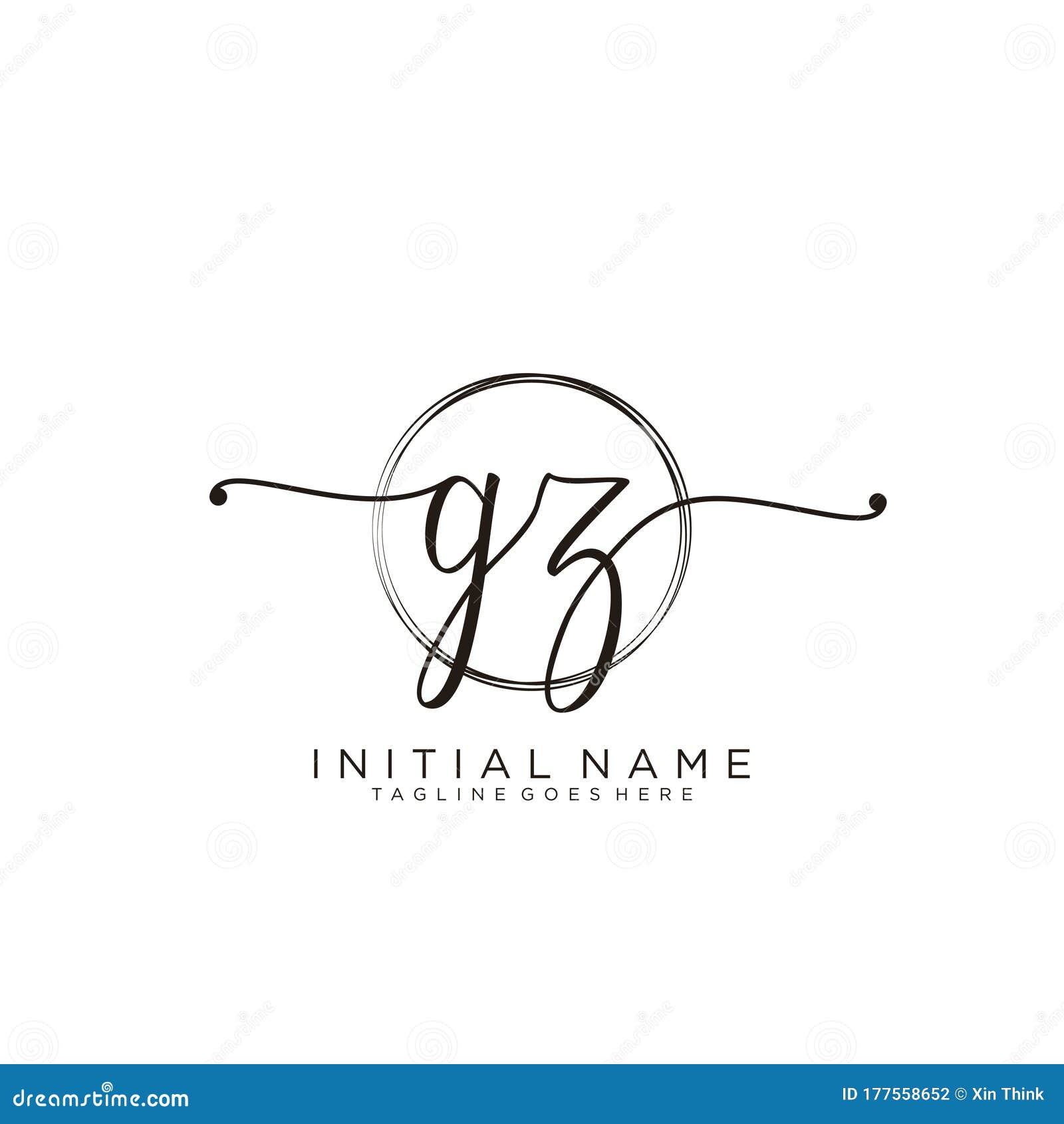 GZ Initial Handwriting Logo with Circle Stock Vector - Illustration of ...
