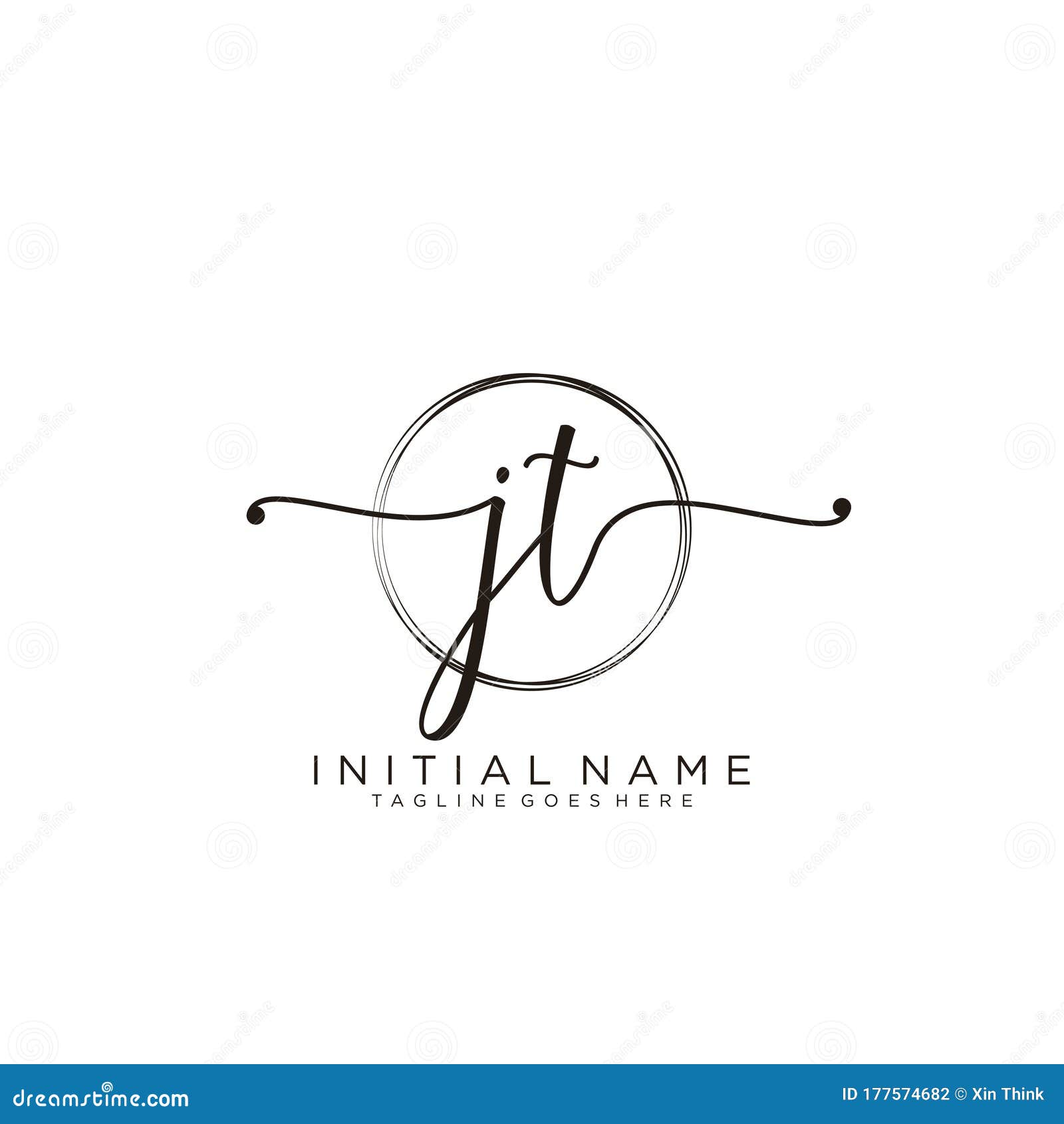 JT Initial Handwriting Logo with Circle Stock Vector - Illustration of ...