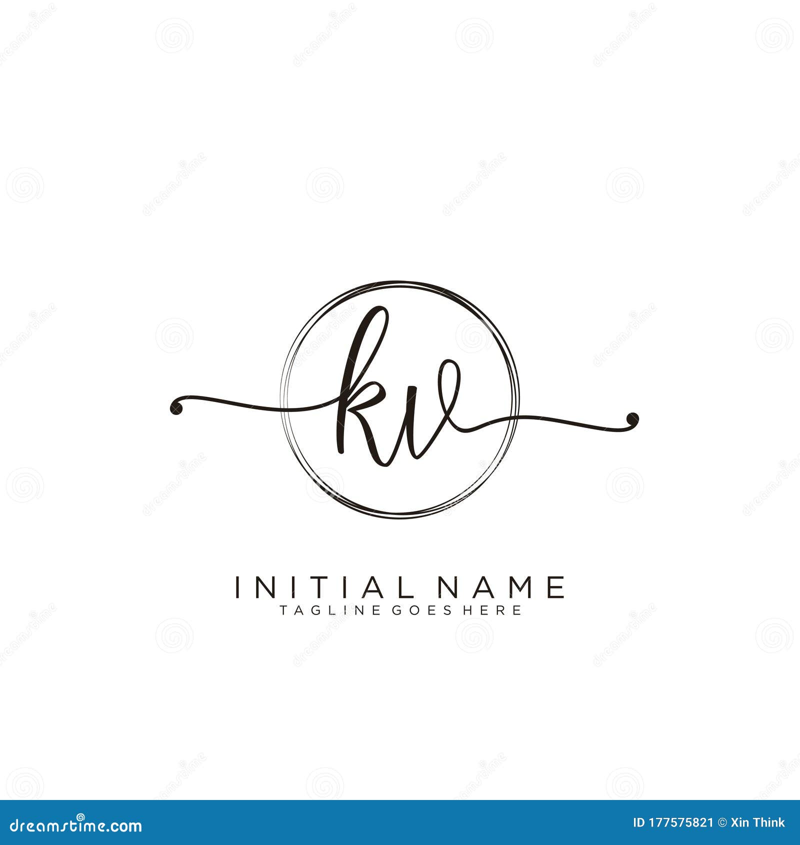 KV Initial Handwriting Logo with Circle Stock Vector - Illustration of ...