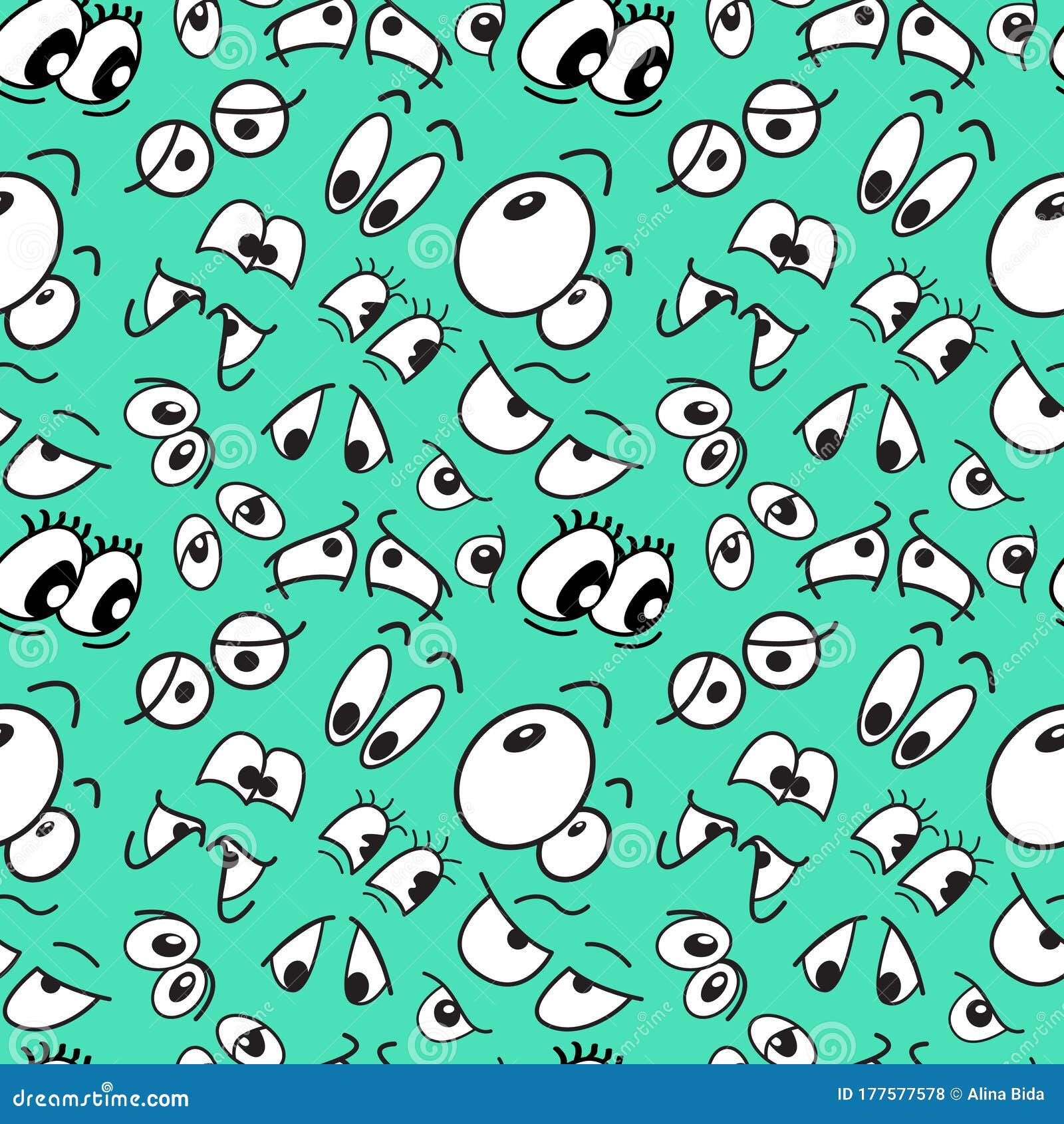 Cartoon, Hand Drawn, Doodle Characters Eyes Pattern. Stock Vector ...